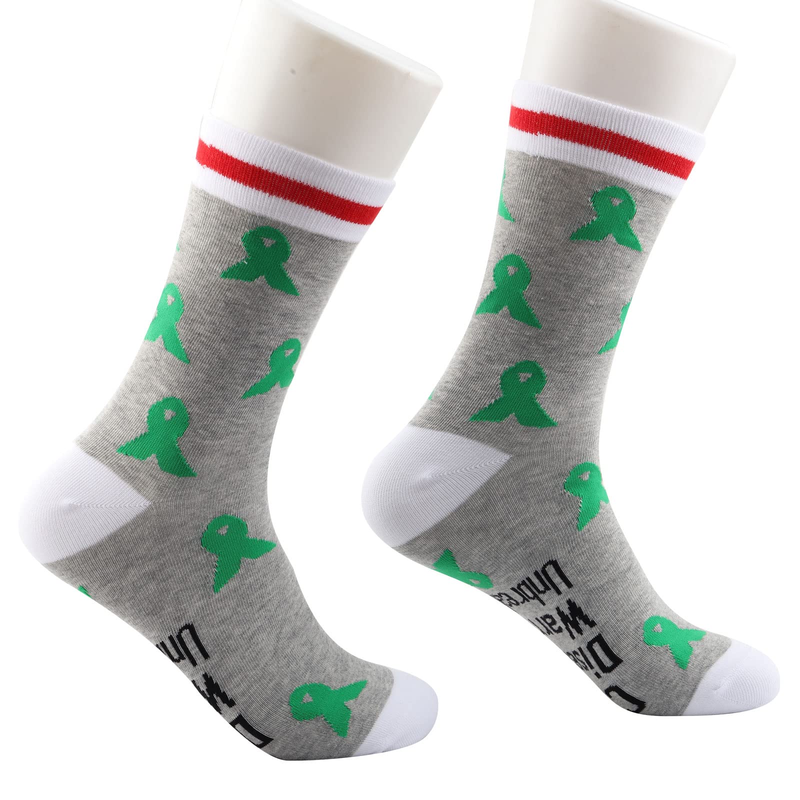PXTIDY 2 Pairs Celiac Disease Awareness Socks Celiac Disease Warrior Unbreakable Green Ribbon Sock Celiac Warrior Gift (2pairs/set)