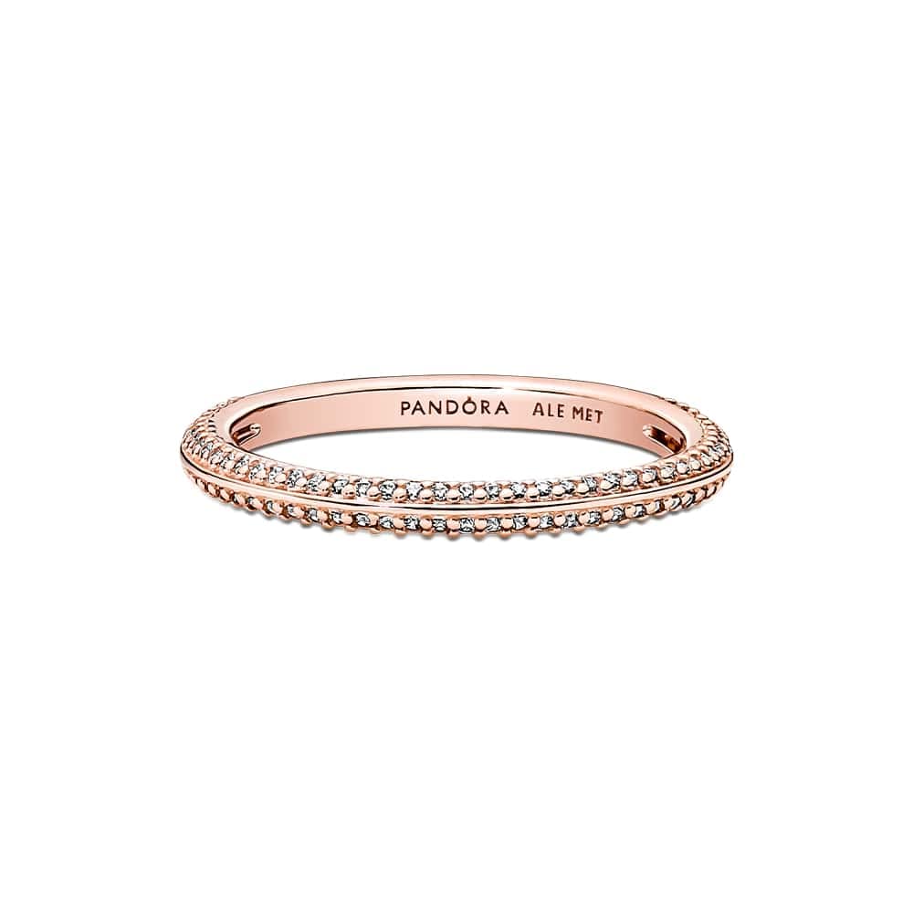 Pandora ME Pavé Ring - Rose Gold Ring for Women - Layering or Stackable Ring - Gift for Her - 14k Rose Gold-Plated Rose with Cubic Zirconia - Size 7