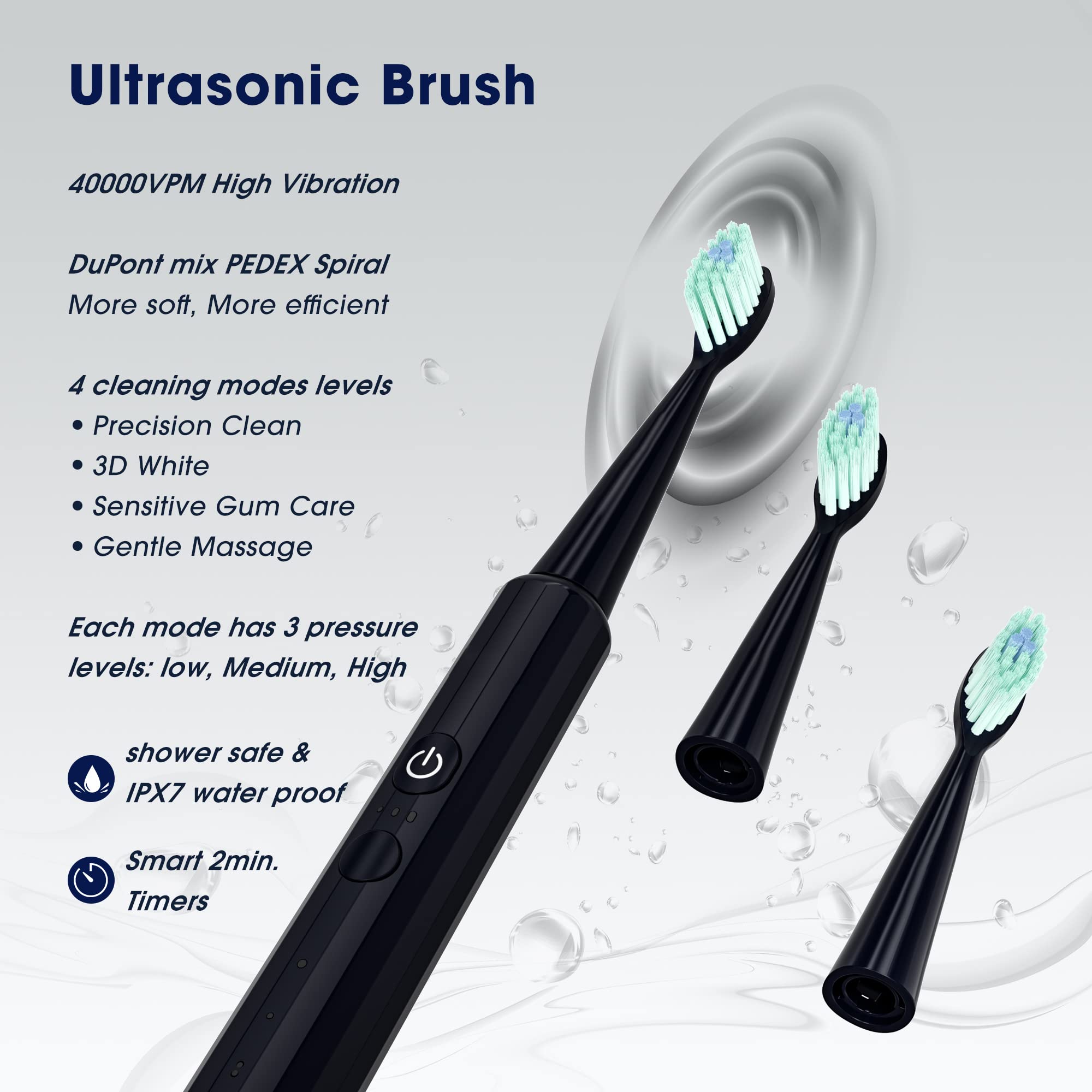 V7 Pro Electric Toothbrush for Adults, Rechargeable Electric Toothbrush with 12 Modes & 9 Brush Heads, 3 Hr Charge Last 60 Days
