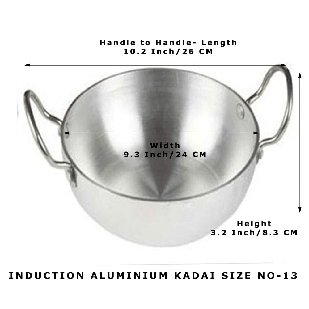 Sahishnu Online & Marketing Indian Kadai,Frying Pan,Aluminum Indian Kadai, Aluminum Kadai Size No. 13