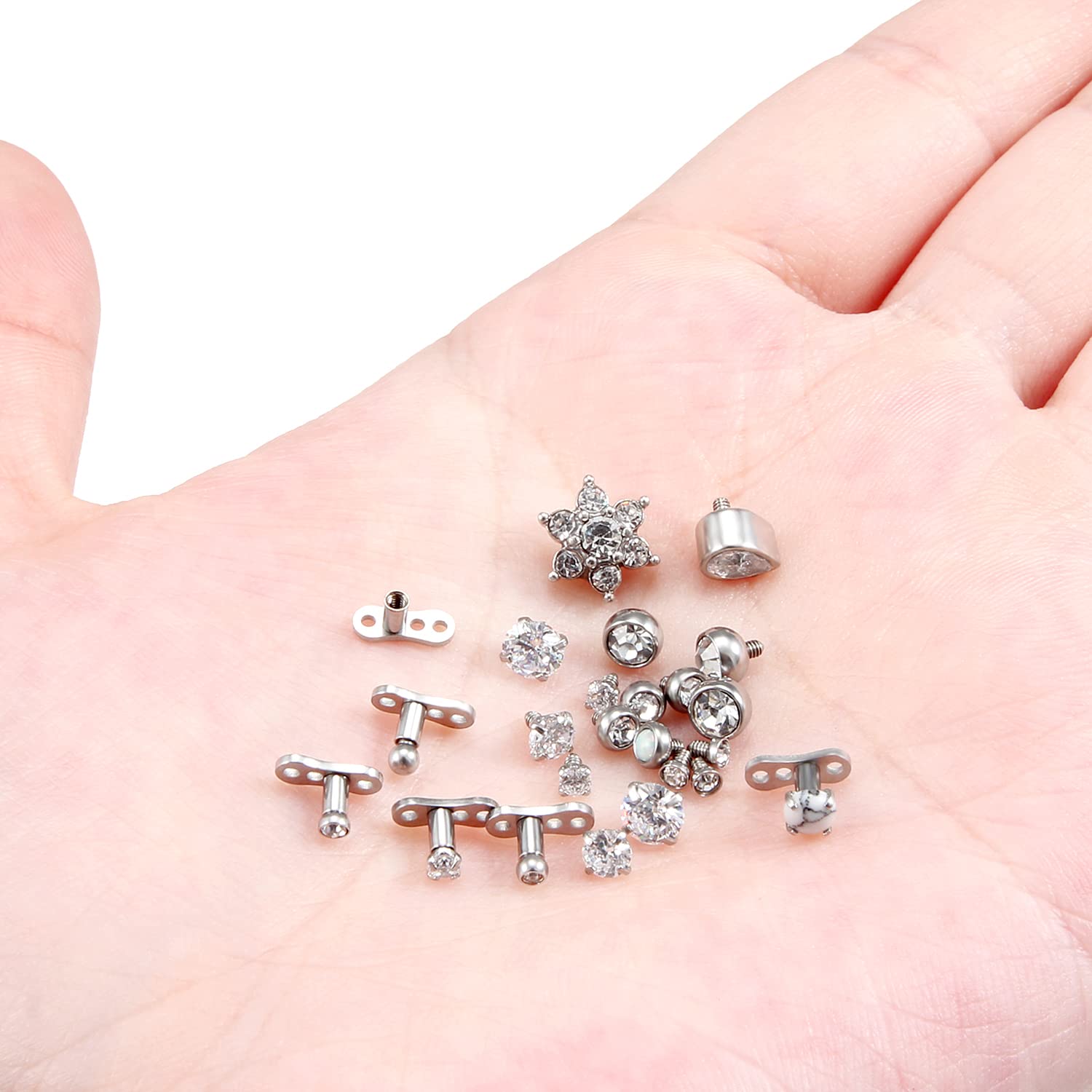 Ocptiy Dermal Piercing Jewelry Kit Dermal Tops 14G G23 Titanium Dermal Anchor Internally Threaded Flower Heart Dermal Replacement Piercing diamond Gen CZ Tops Balls Jewelry for Women Men 6mm 8mm