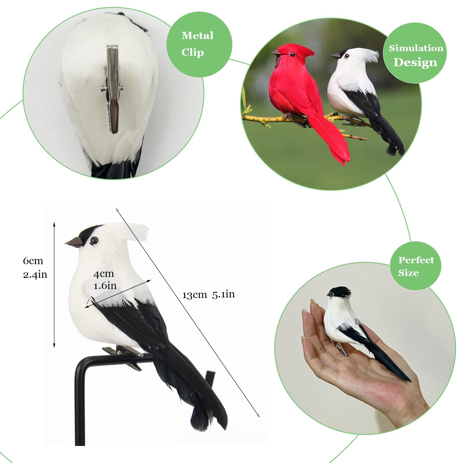 LWINGFLYER 6pcs White Cardinal Clip on Artificial Simulation Foam Feather Birds for Christmas Decoration Wedding Craft Ornaments12cm/4.72inch (6pcs)