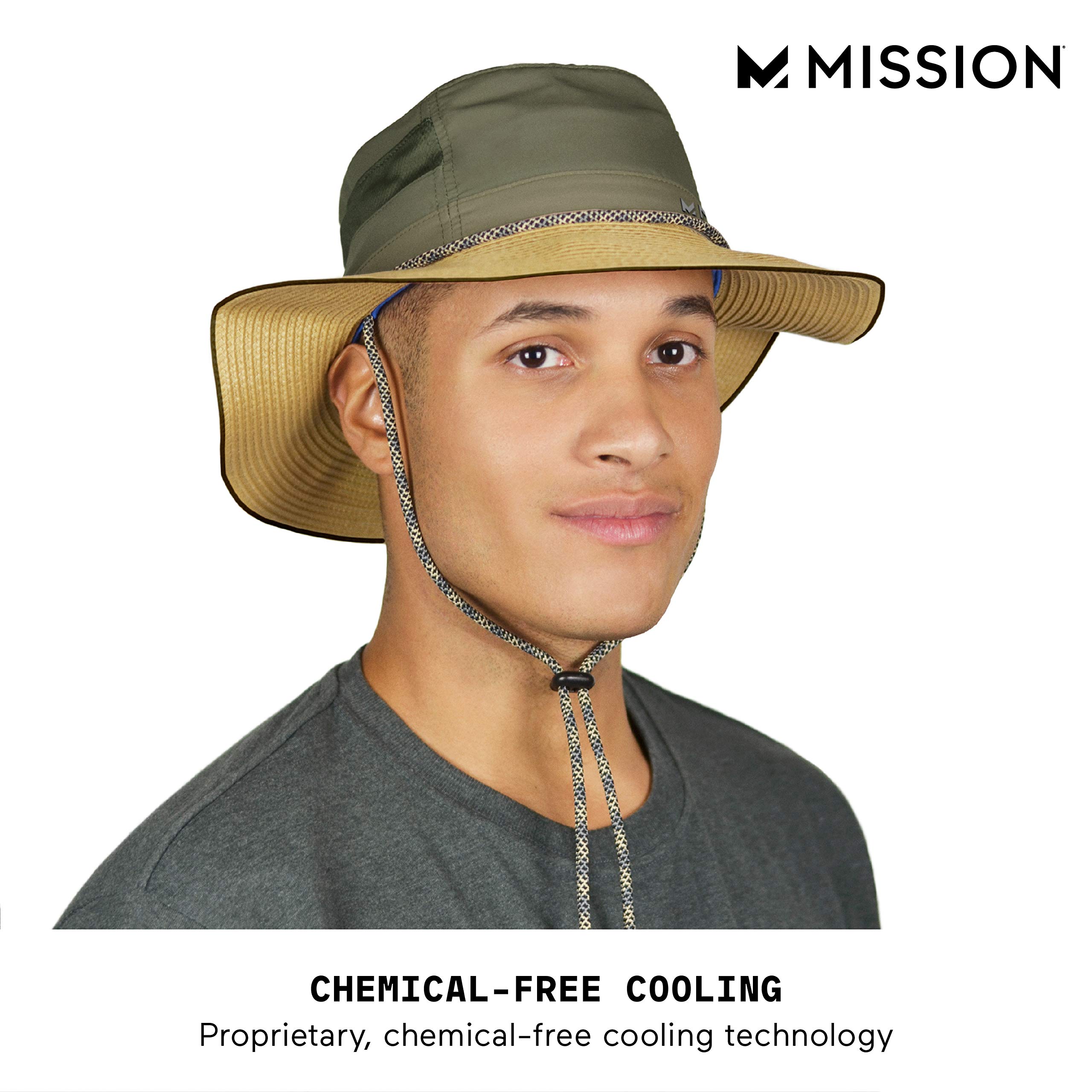MISSION Mixed Media Cooling Hat- Instant Cooling Technology, Wide Straw Brim, UPF 50 Sun Protection- Olive