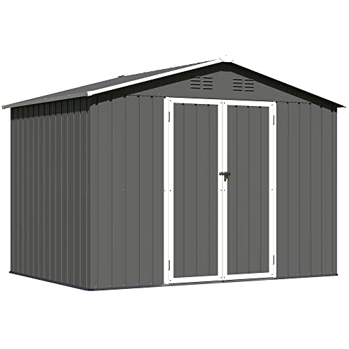 Outdoor Storage Sheds 8 x 6 FT Lockable Metal Garden Shed Steel Anti-Corrosion Storage House with Double Lockable Door for Backyard Outdoor Patio