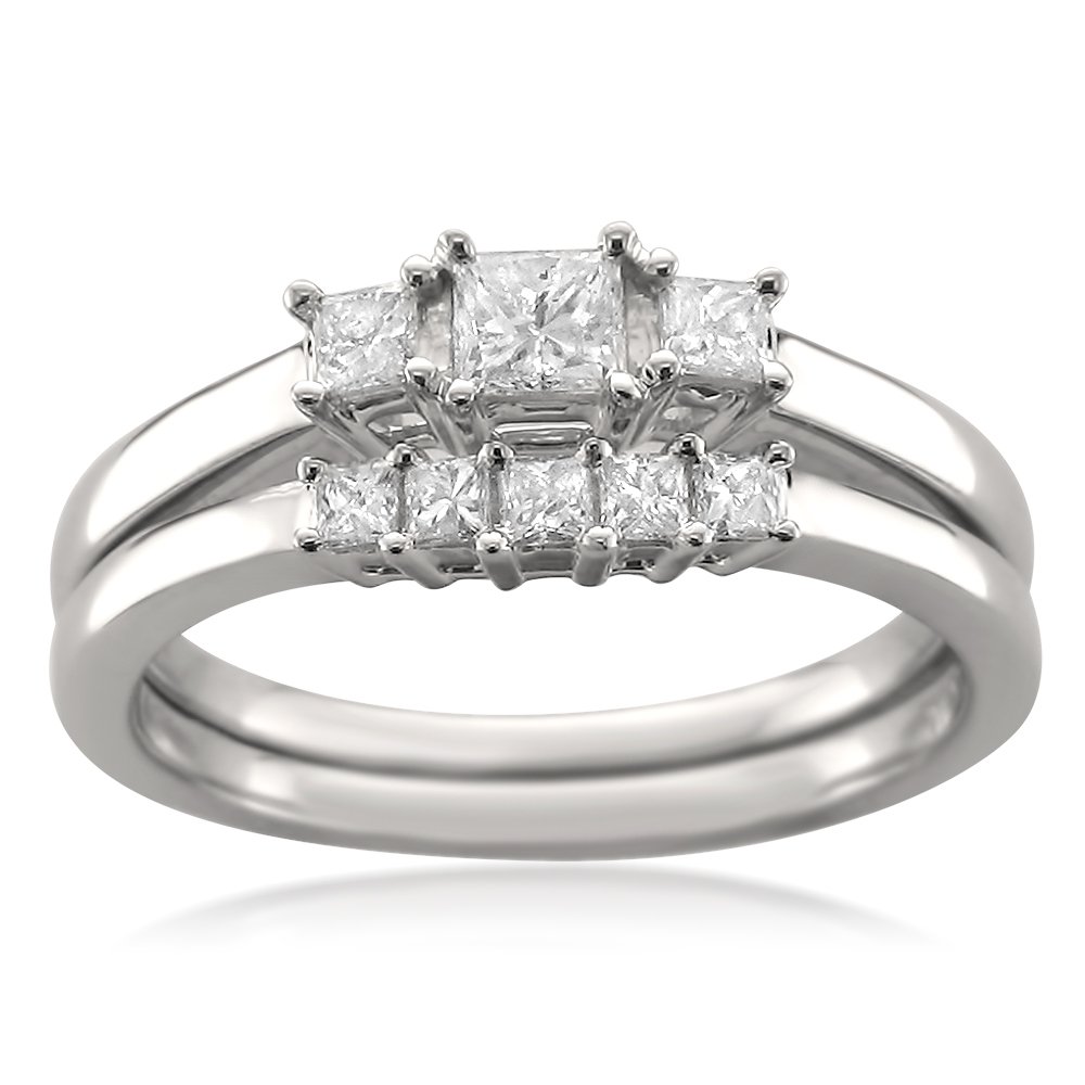 La4ve Diamonds Beyond Brilliance 1/2 Carat Prong-Set Princess Cut Diamond Three-Stone Engagement Bridal Ring Set in 14K White Gold (I-J, I1-I2)