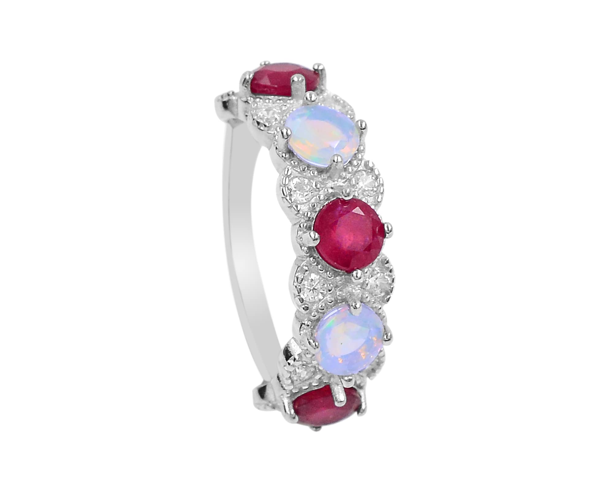 October Birthstone Natural Red Ruby Cut Opal Gemstone 925 Sterling Silver Cluster Proposal Ring Wedding Jewelry Bridal Ring Birthday Gift For Wife (Yellow Gold Rhodium Plated Silver, 8.5)