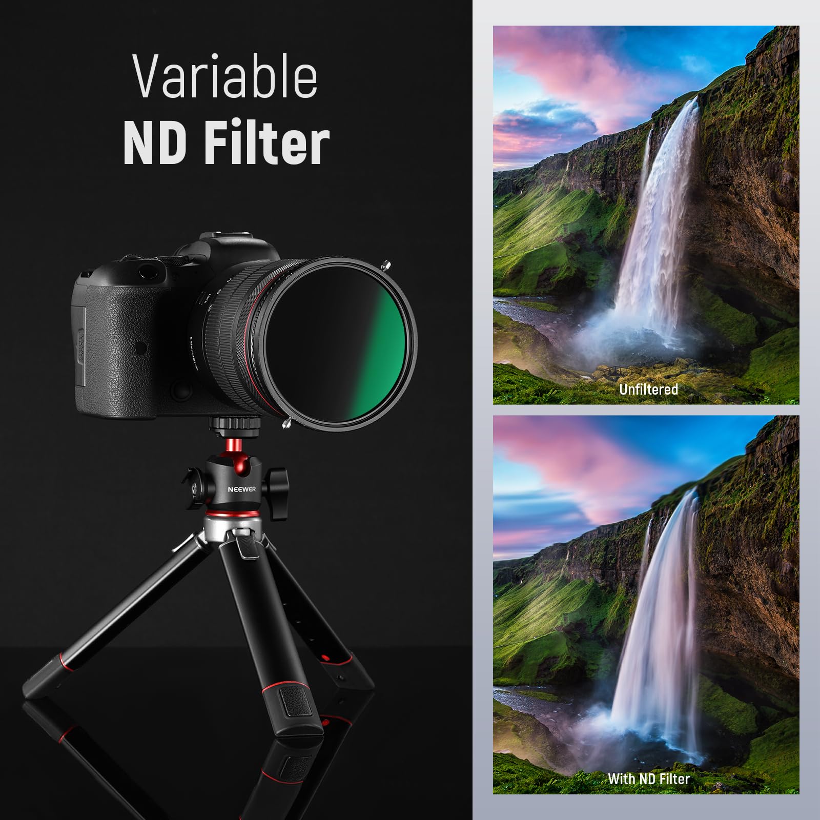 NEEWER 2 in 1 82mm Variable ND Filter ND2–ND32&CPL Filter(Circular Polarizer Filter) No X Cross/30 Layer Nano Coated/HD Optical Glass/Ultra Slim Aluminum Alloy Frame/Water Repellent/Scratch Resistant