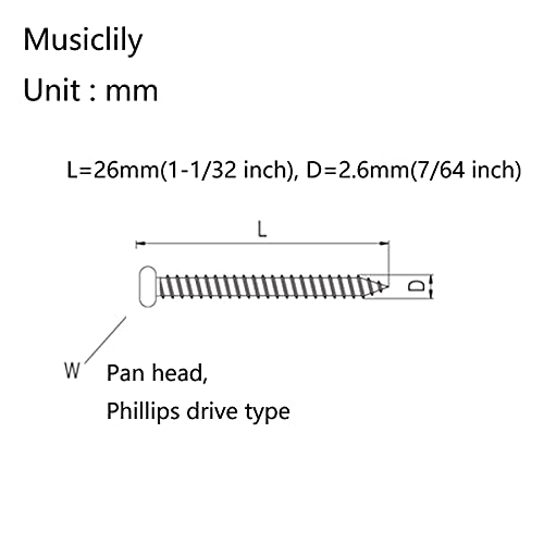 Musiclily Basic 2.6x26mm Metal Metric Thread Guitar Pickup Wood Mounting Screws for Single Coil/Humbucker Pickups, Black (Set of 20)