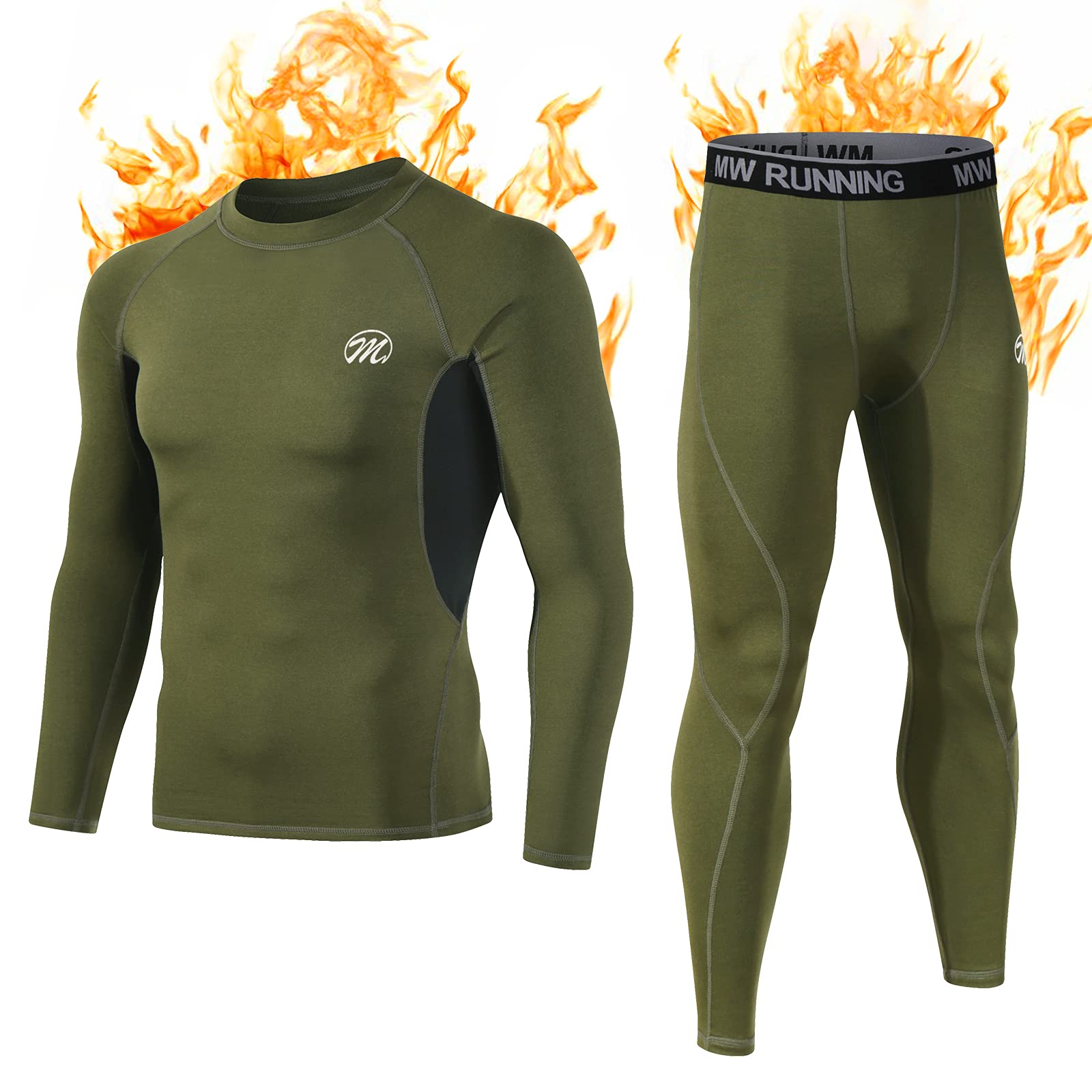 MEETWEE Thermal Underwear for Men, Winter Base Layer Set Tops & Long Johns Winter Ski Cold Weather Gear for Heat Retention Green