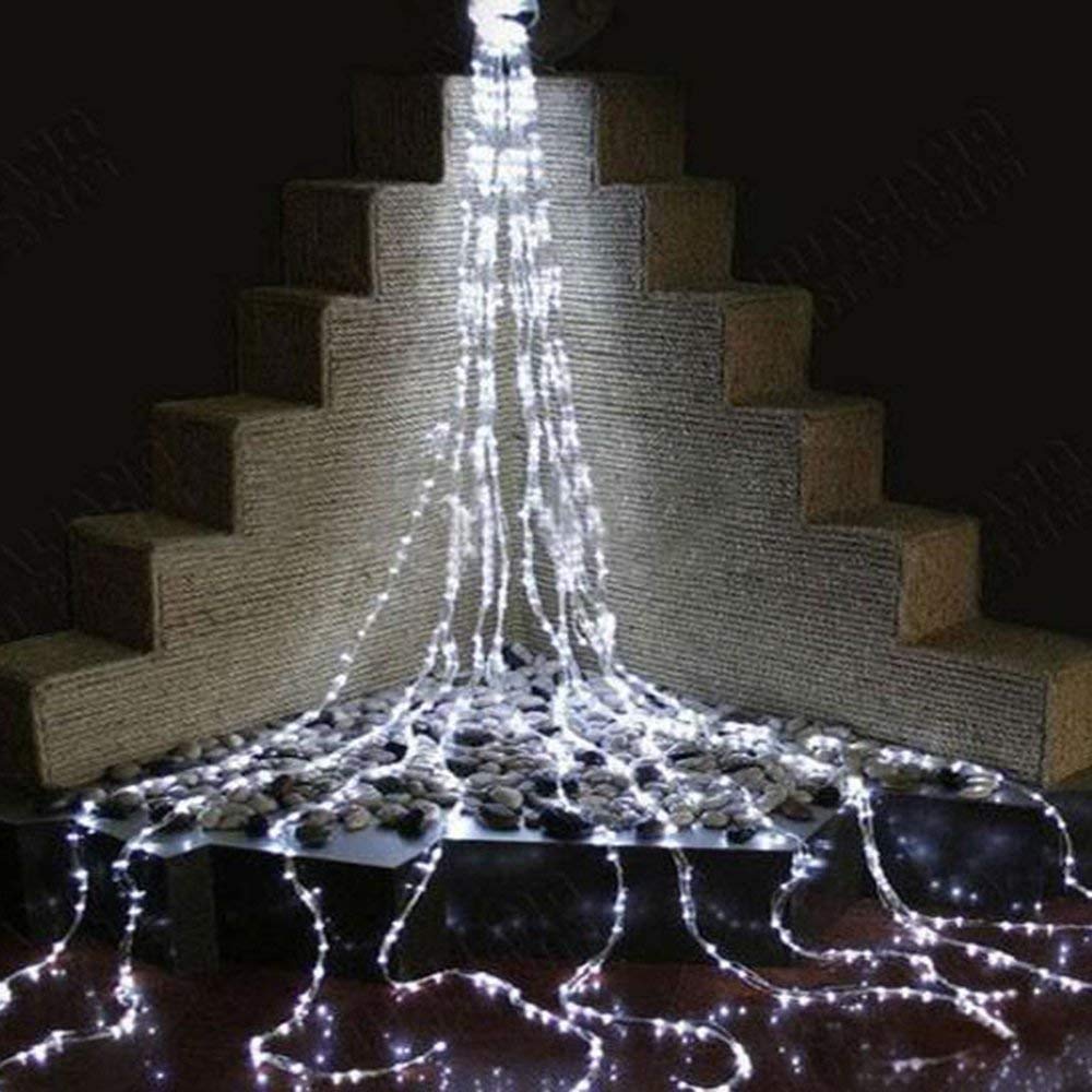 Lxcom Lighting Fairy String Lights 6.56Ft 280leds 14 Strands Battery Operated Copper Wire Branch Lights 8 Modes Waterfall Twinkle Lights with Timer Decorative Lights for Home Festival Decor(White)