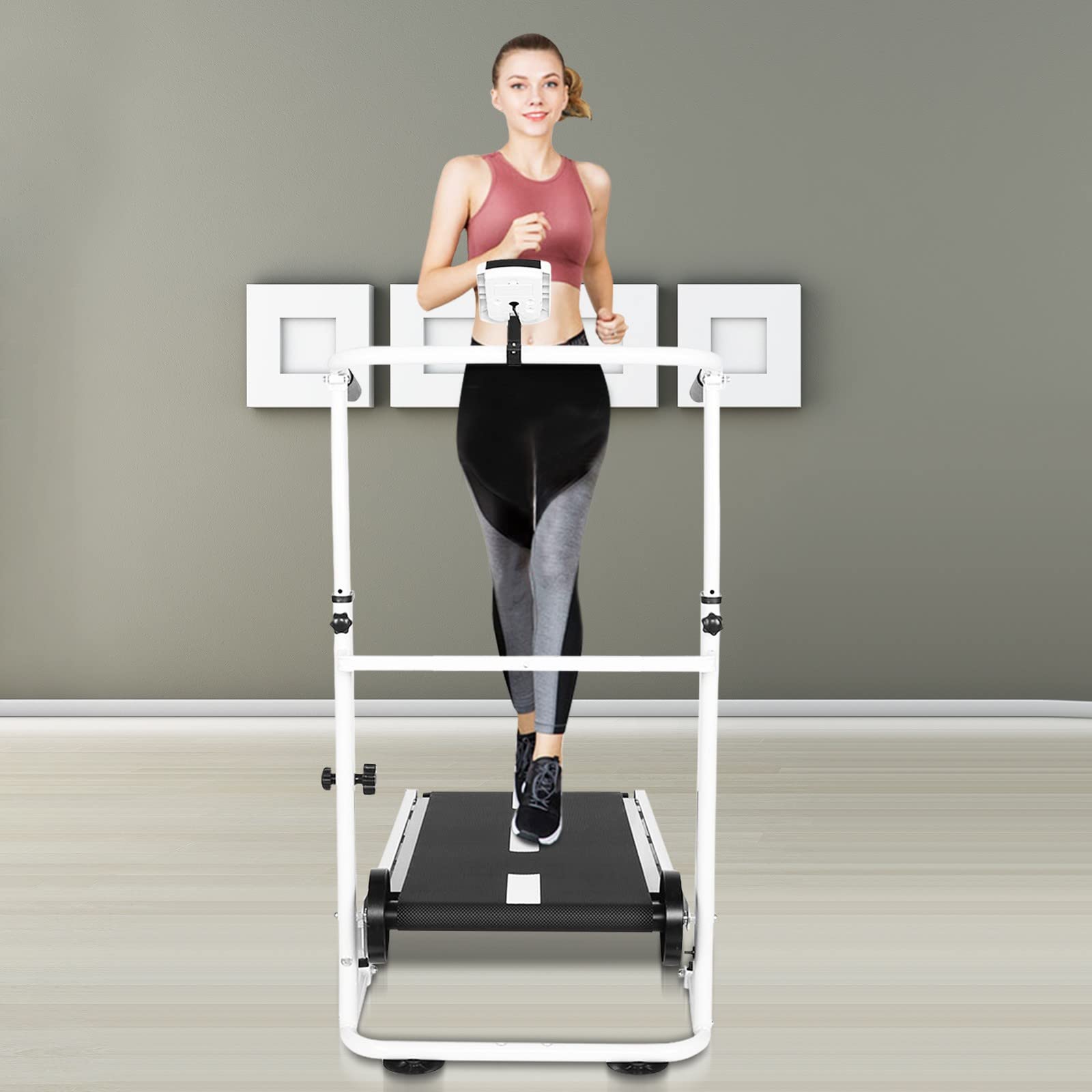 QBQCBB Home Fitness LED Display Foldable Manual Treadmill Working Machine Aerobic Fitness Exercise Tilt Home Equipped with High-Precision Running Belt Training (AS Shown, one Size)