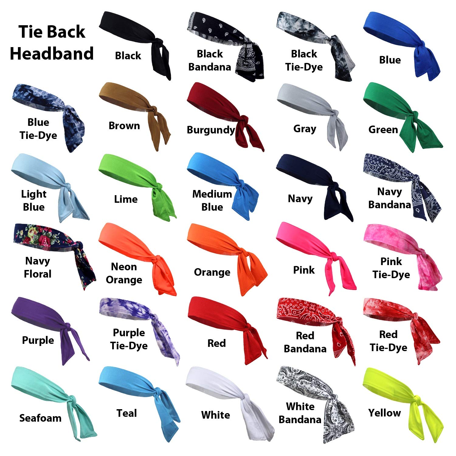 Kenz Laurenz 12 Tie Back Headbands Moisture Wicking Athletic Sports Head Band You Pick Colors (White)