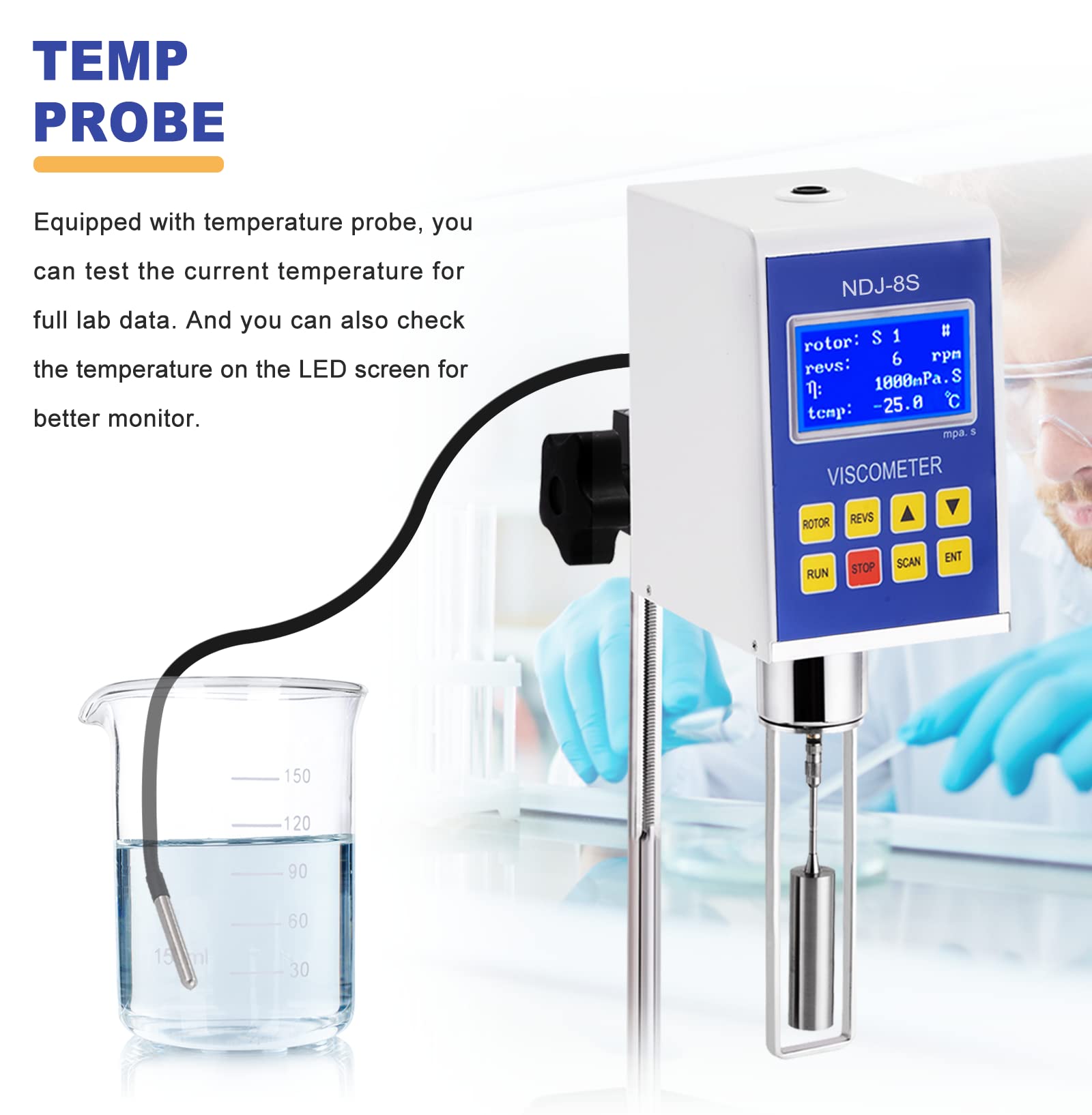 Saladulce Digital Rotary Viscometer, NDJ-8S Viscosity Meter Tester with Data Output,10-2,000,000 mPa.s Fluidmeter ±3% 100-240V