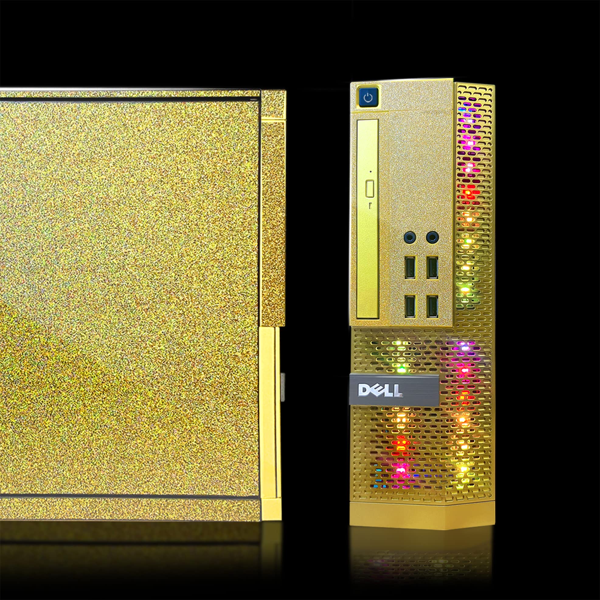 Treasure Box Gold RGB SFF Desktop with Quad Core I7 Upto 3.9G, HD Graphics 4600 4K Support, 32G, 1T SSD, DP, VGA, RGB Keyboard Mouse, DVD, WiFi, BT 5.0, Win 10 Pro (Renewed)