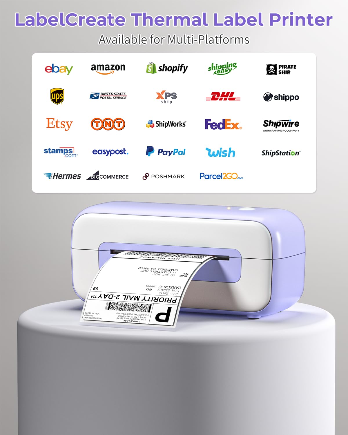 LabelCreate Thermal Shipping Label Printer, 4x6 Thermal Label Printer, Label Printer for Small Business, Direct Thermal Printer Compatible with Amazon Shopify Etsy Ebay FedEx USPS(Only USB)