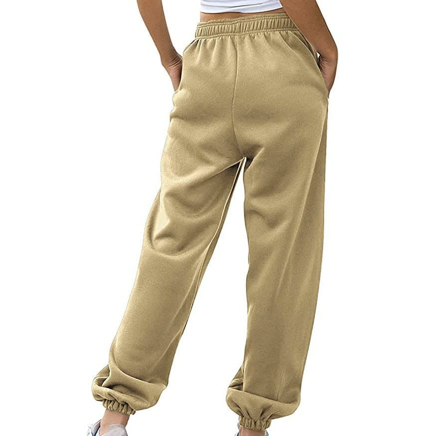 KSODFNXH Sweatpants Women Casual High Waist Plus Size Wide Leg Bound Pants with Pockets Trendy Solid Color Drawstring Pants