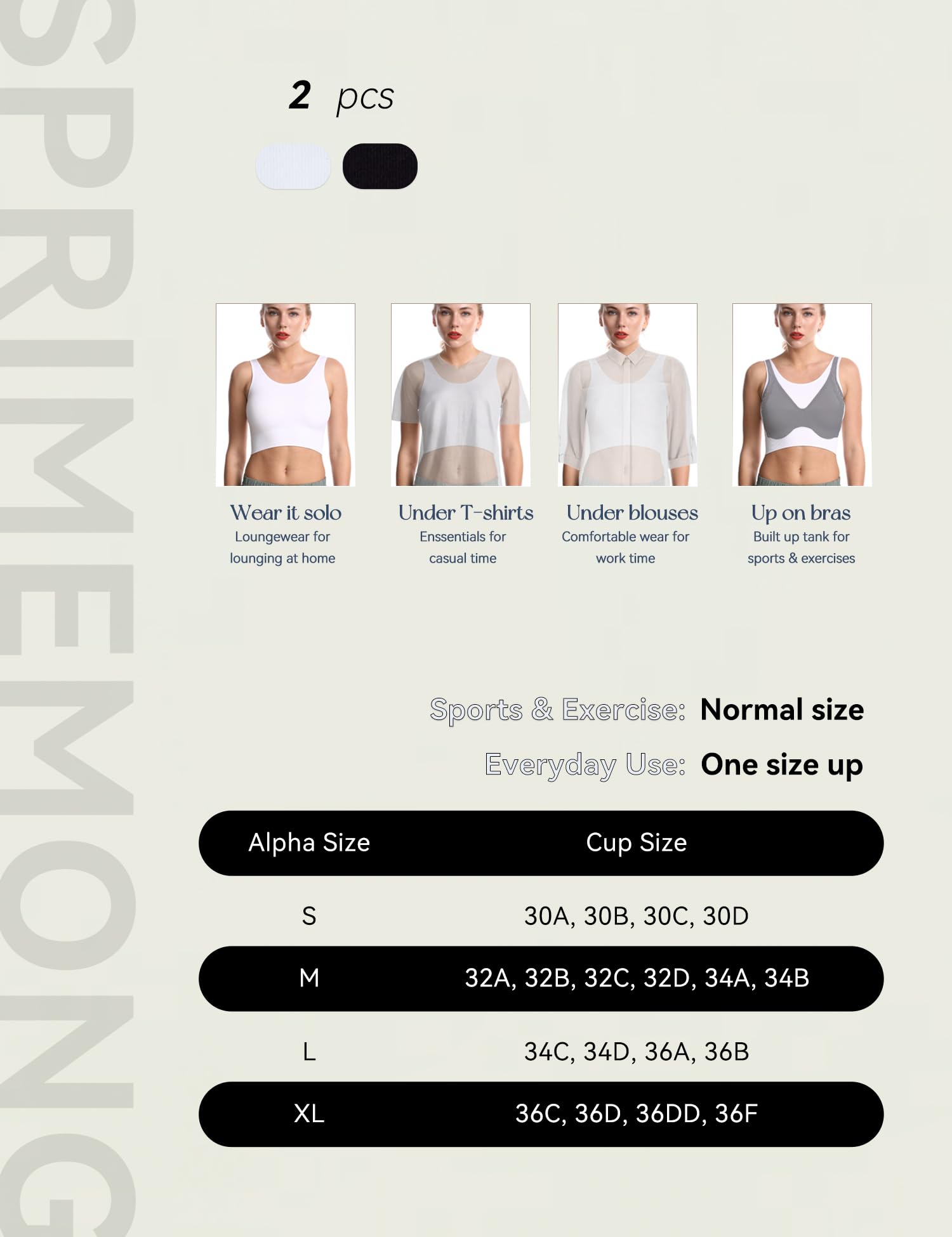 SPRIMEMONG Women's Light Support Sport Bra-Seamless Yoga Crop Tops(2pack,Black,White,L)