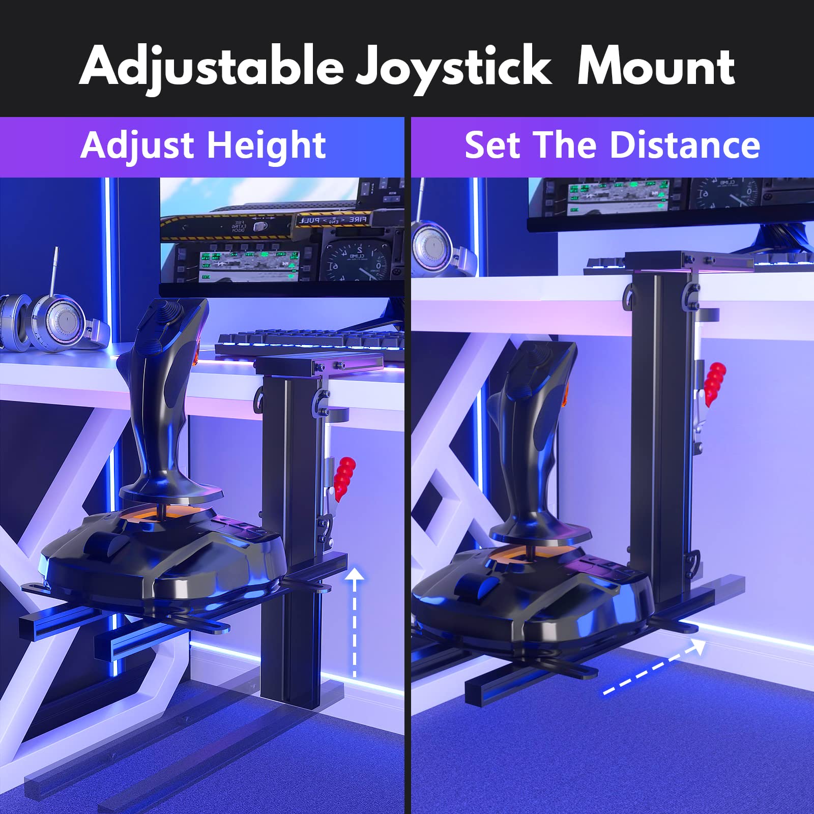RACGTING Hotas Mount for Logitech X56/X52/X52 Pro No Installation Joystick Mount for Thrustmaster T Flight HOTAS/T.16000M FCS HOTAS/TCA Officer Pack Airbus Edition,Hotas Desk Mount for Flight Sim Game