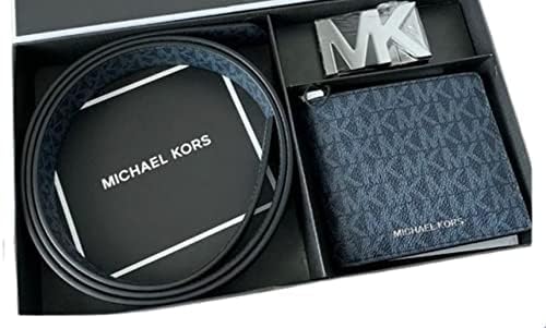 Michael Kors Mens Logo Belt and Billfold 3 in 1 Wallet Gift Box Set (Admiral)