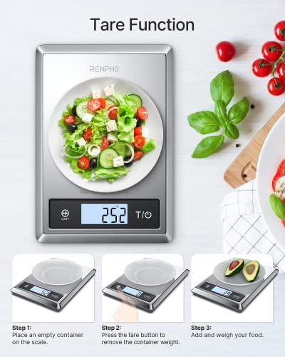RENPHO Digital Food Scale, Kitchen Scale Weight Grams and oz for Baking, Cooking and Coffee with Nutritional Calculator for Keto, Macro, Calorie and Weight Loss with Smartphone App, Stainless Steel