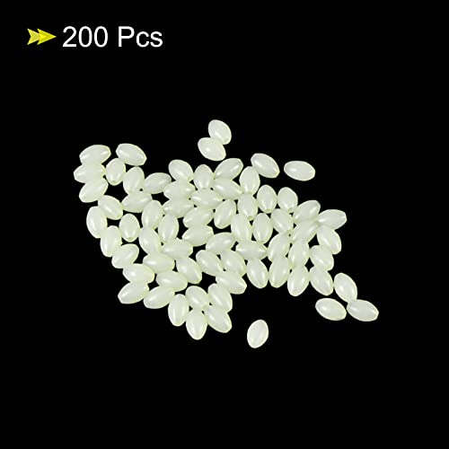 PATIKIL 5x3.4mm Luminous Fishing Beads, 200 Pieces Soft Plastic Glow Fishing Bait Eggs Rig Bead Tackle Tool Oval, White