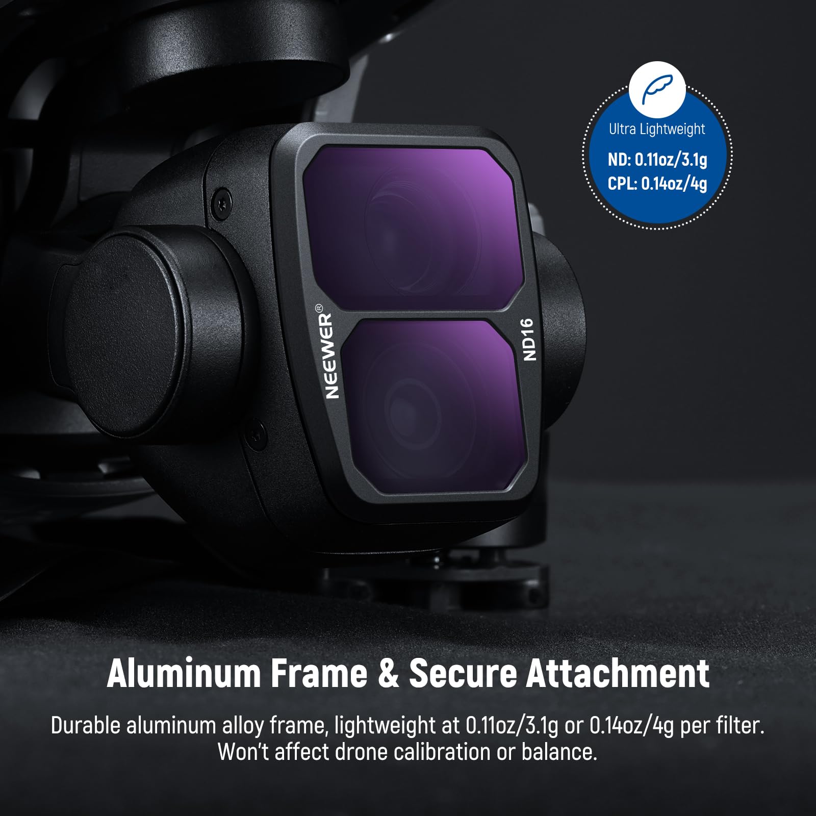 NEEWER ND & CPL Filter Set Compatible with DJI Air 3, 4 Pack ND16 ND32 ND64 CPL Polarizer Neutral Density Filter Kit, Secure Attach/Multi Coated HD Optical Glass/Lightweight Frame