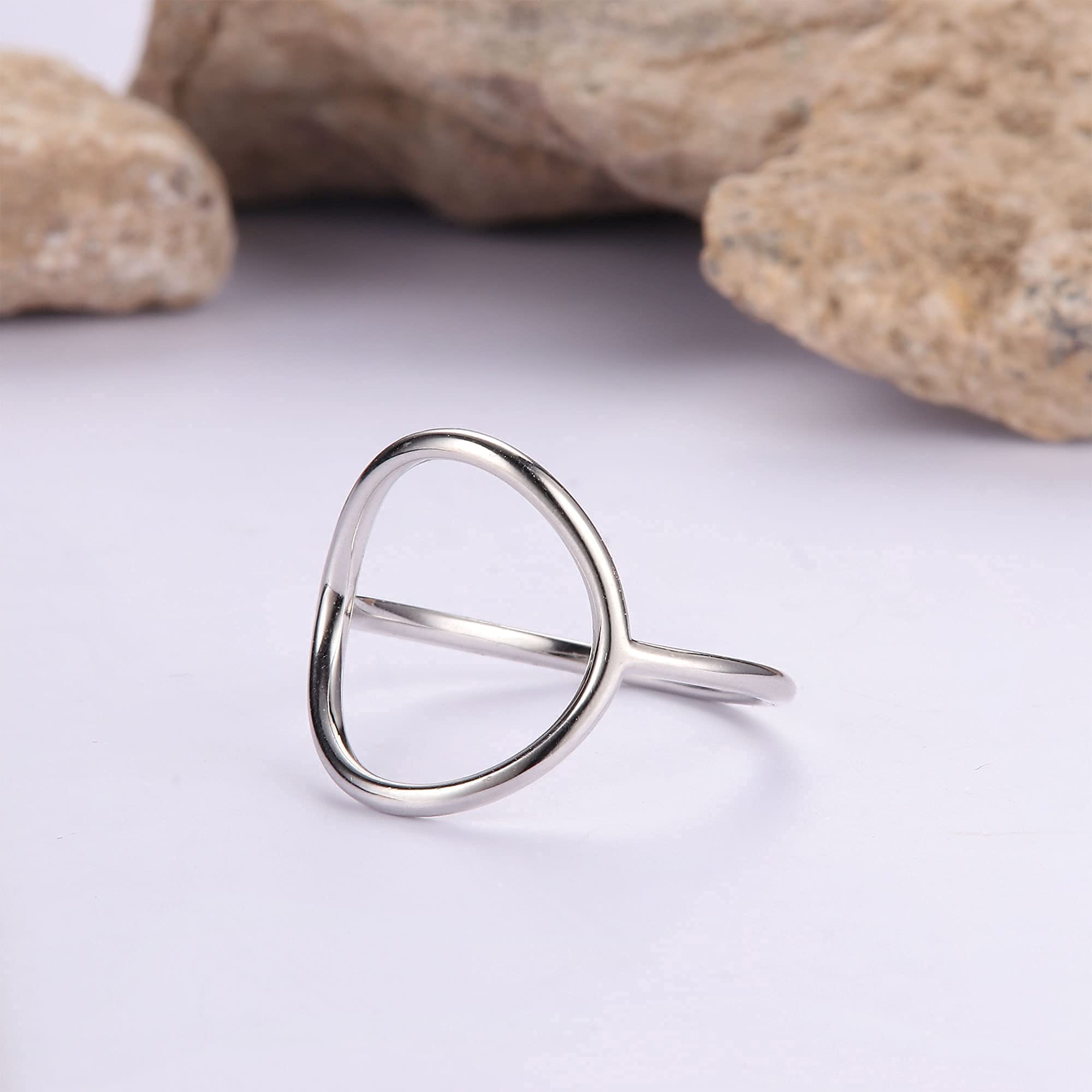 MILACOLATO 925 Sterling Silver Ring for Women 18K White Gold Plated Open Circle Karma Rings Polished Fashion Simple Plain Stackable Statement Promise Rings Comfort Fit Size 9
