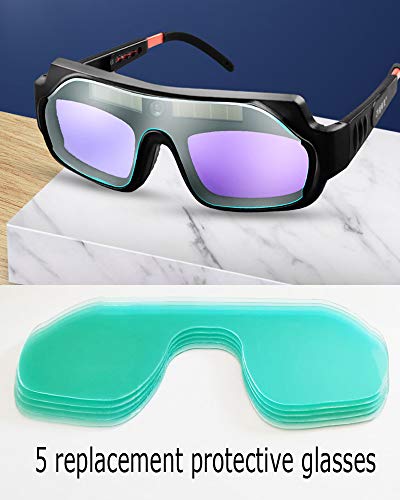 Solar automatic darkening welding goggles, welding glasses, 5 PC protective lenses, With a storage box suitable for glasses