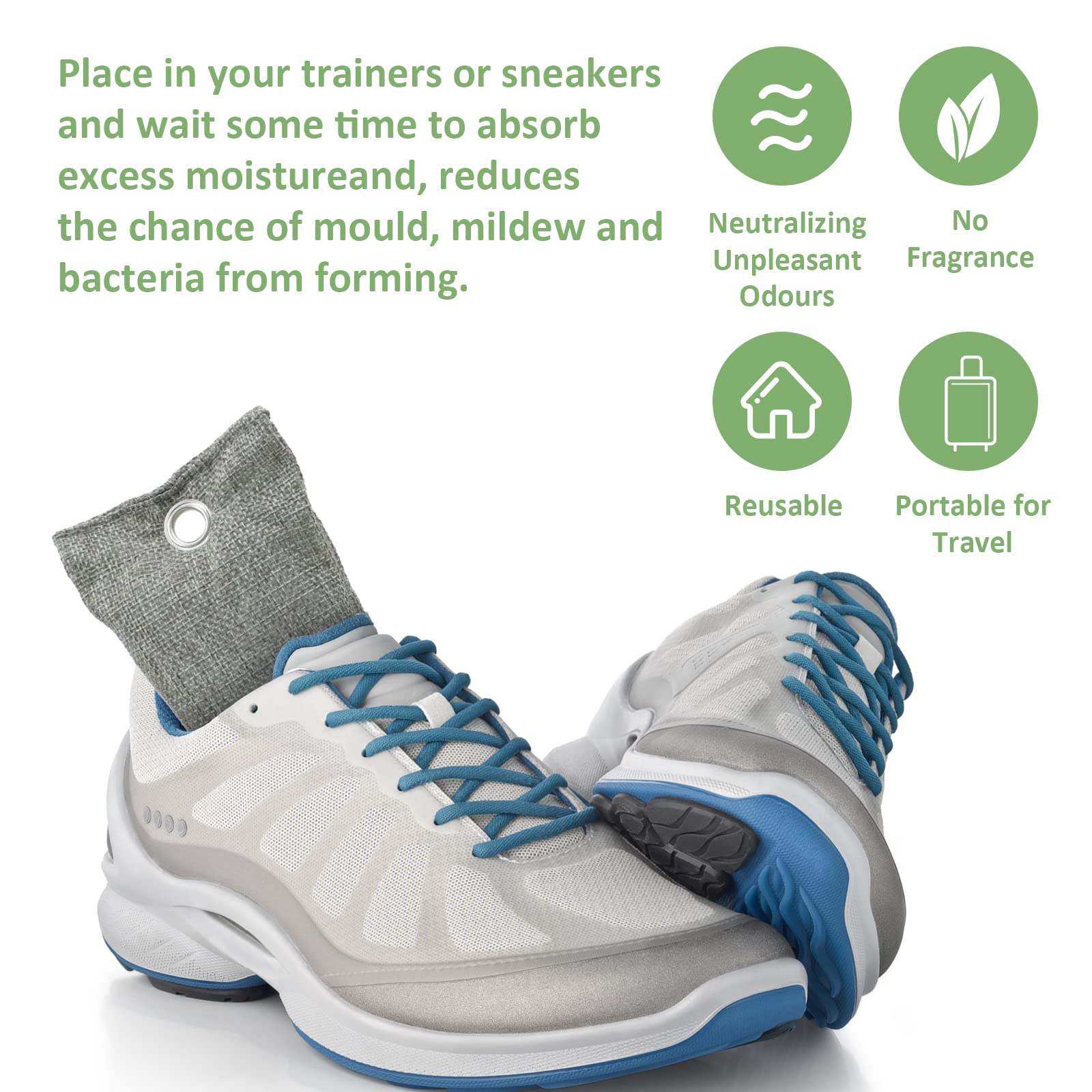 Shoe Deodorizer, Shoe Odor Absorber, Bamboo Charcoal Shoe Deodorizer, Odor Eliminator, Freshener for Sneakers, Gym Bags, and Lockers (2 Pack)