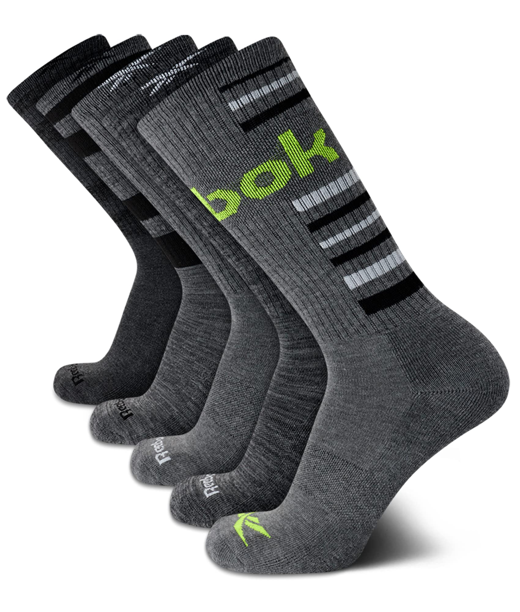 Reebok Men's Crew Socks - 5 Pack Comfort Cushion Performance Crew Socks for Men - Classic Men's Sports Socks (Size: 6-12.5), Size 6-12.5, Grey Assorted