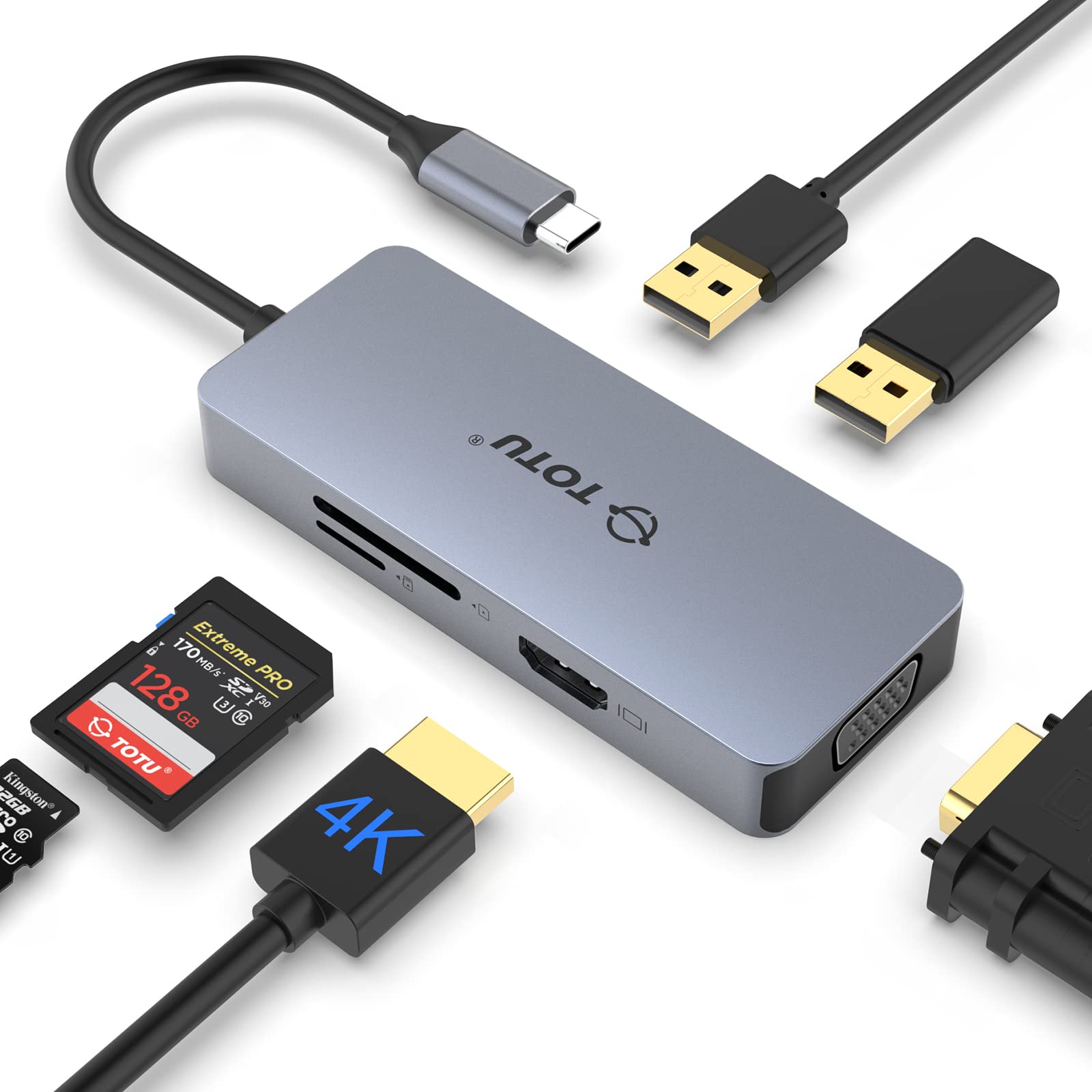 TOTU 11 in 1 USB C Hub with 4K HDMI, VGA, 1000Mbps Ethernet & 6 in 1 4K HDMI VGA USB C Hub