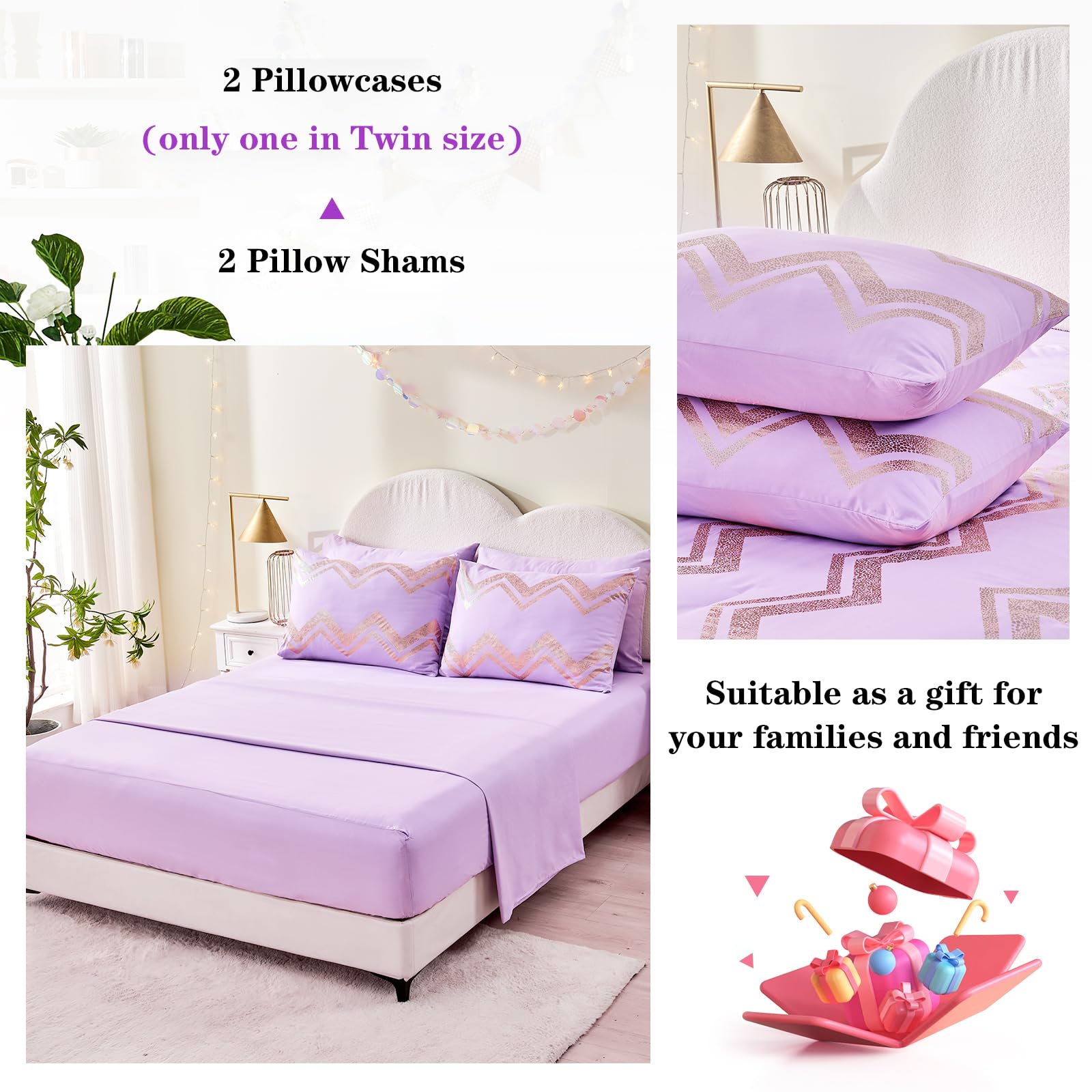 Wowelife 6 Piece Purple Twin/Twin XL Comforter Set for Girls Twin Bedding Sets Lavender Bedding Bed in A Bag Twin Bed Sets with Comforter, Flat Sheet, Fitted Sheet, 1 Pillowcase and 2 Pillow Shams