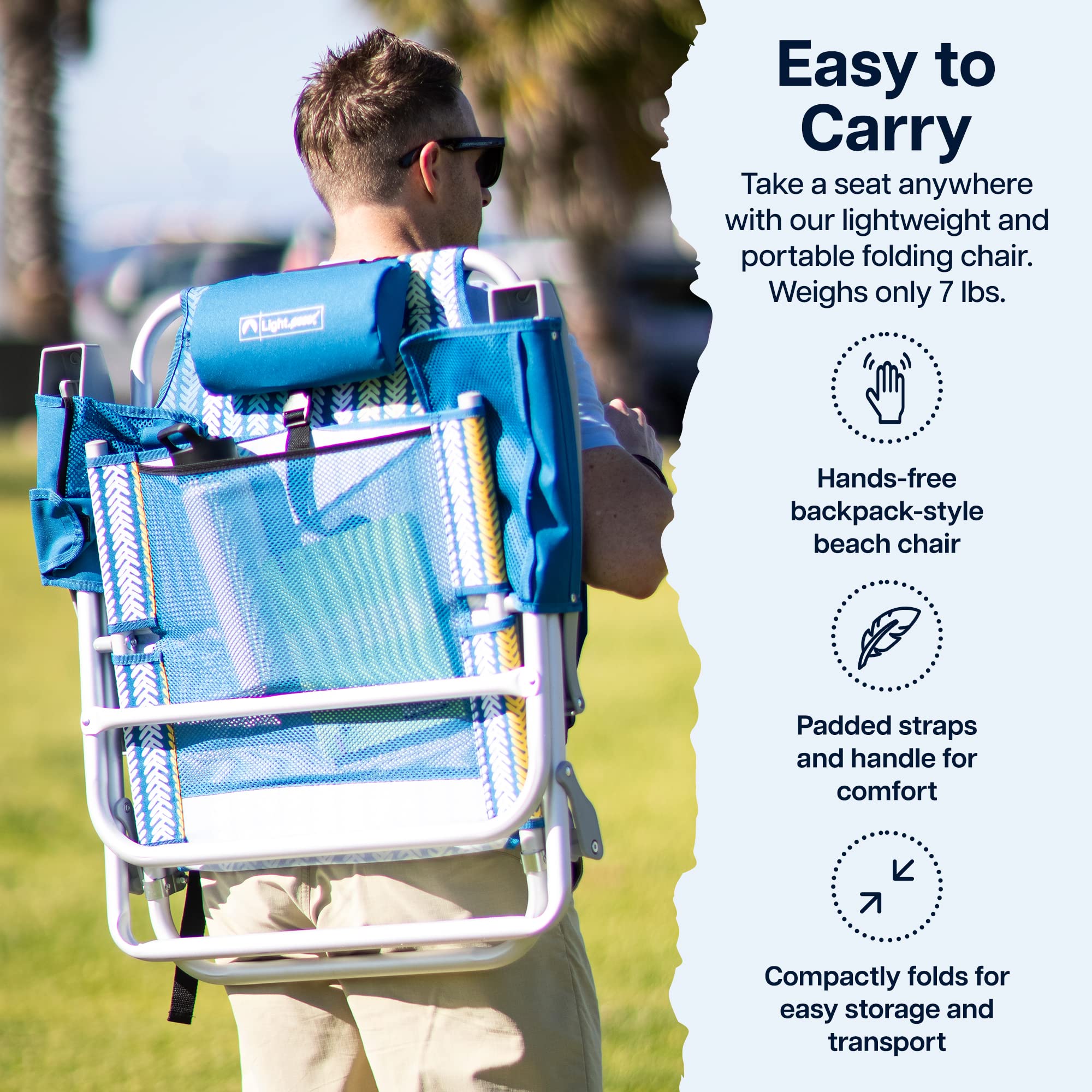Lightspeed Outdoors ECO Ultimate Backpack Beach Chair, Portable Seating, Deep Tropics