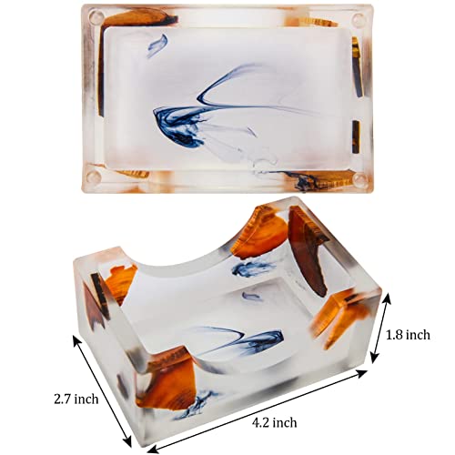 Wood Coasters with Holder, GOH DODD Wooden Drink Coasters Set, Modern Epoxy Coasters, Suitable for Most Kinds of Cups, 6 Pieces, Square