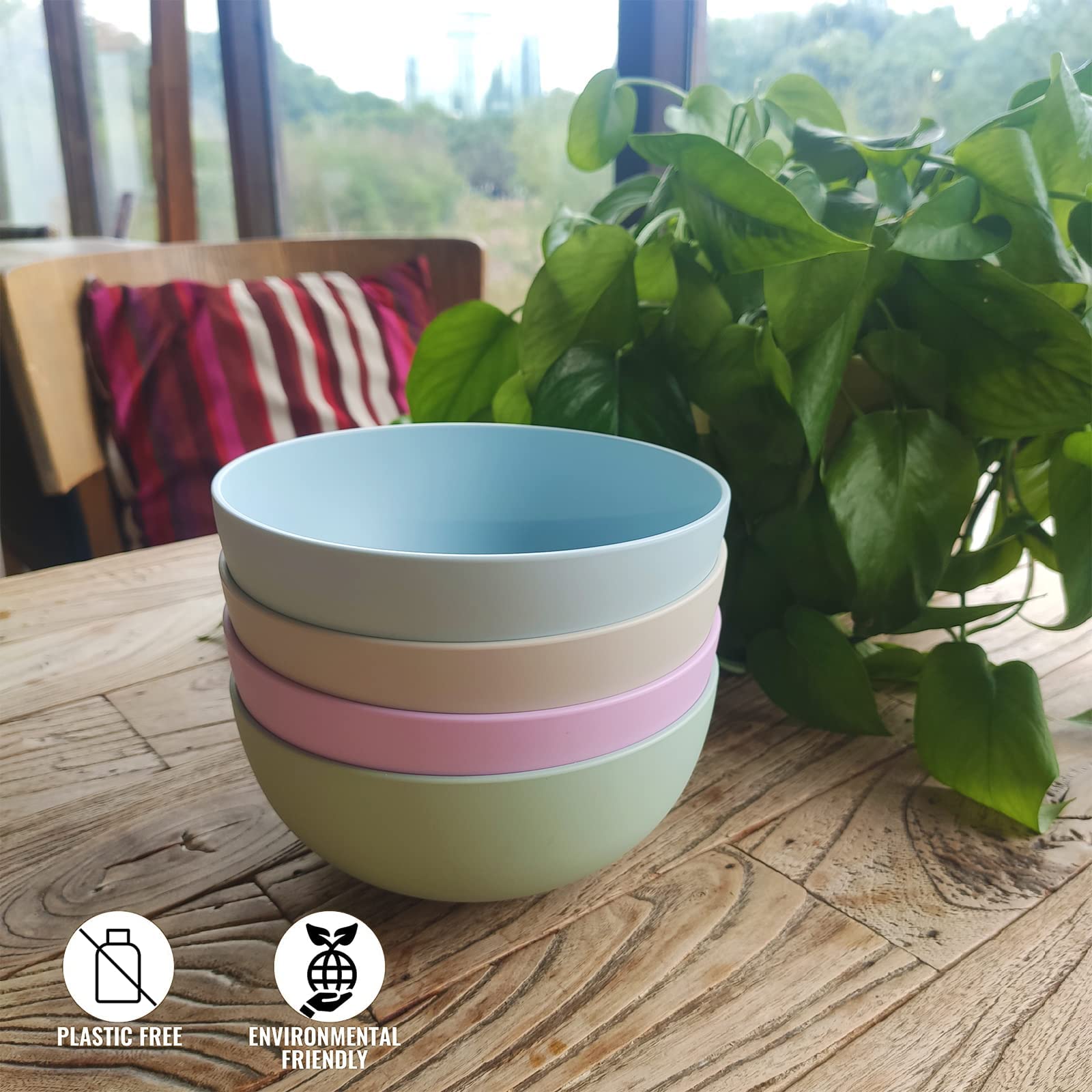 Plant-Based Cereal Bowls Set of 4-24 OZ Biodegradable Dinnerware Bowl, Eco-friendly Dinner Bowls for Oatmeal, Cereal, Soup, Snacks, & More (Dishwasher & Microwave Safe)