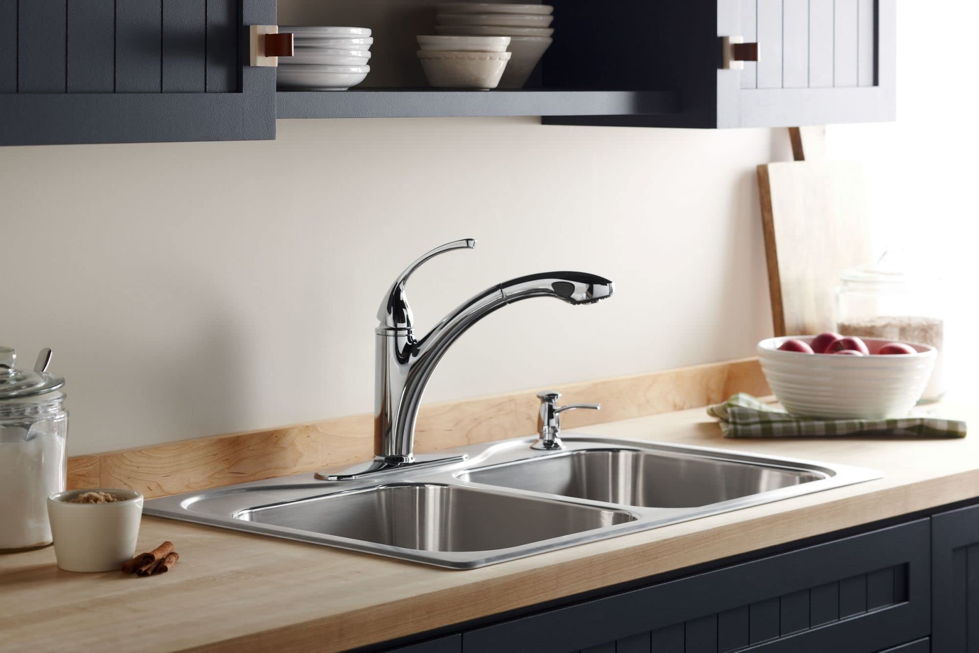 KOHLER 10433-VS Forte Control Pull-Out Kitchen Sink Faucet, Single Lever Handle, 1 3-Hole Installation, Vibrant Stainless, 2-Function Spray Head