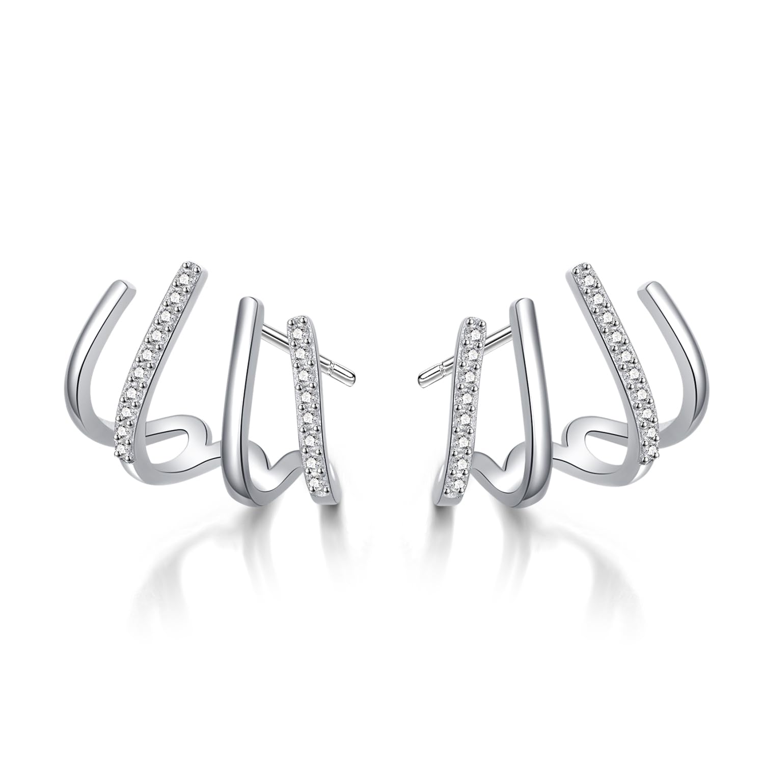 Reffeer Sterling Silver Half Hoop Earrings Wrap for Women Cuff Earrings Piercings Studs (Silver)
