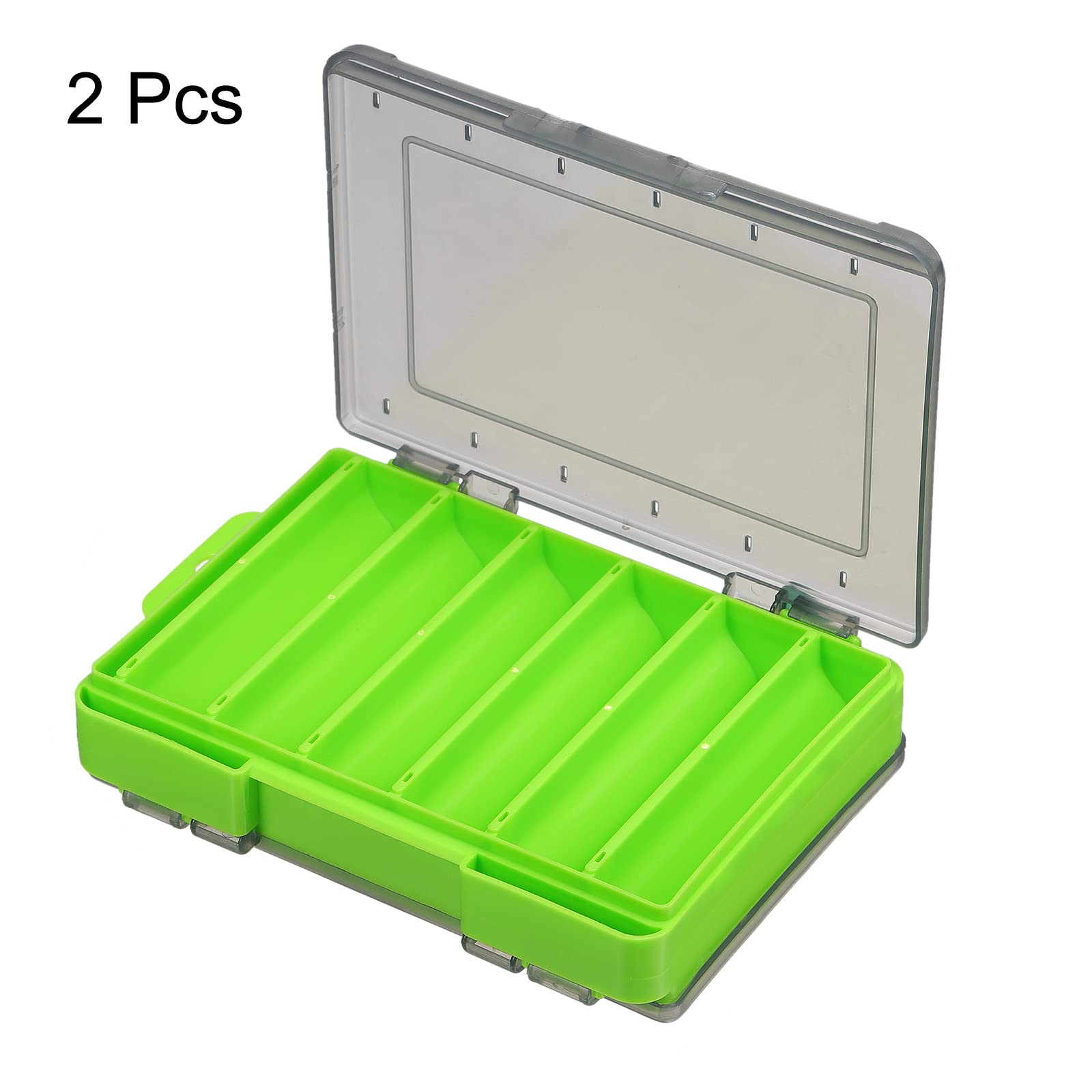 PATIKIL Fishing Lure Storage Box 2 Pack Plastic Two Sided Fish Tackle Container Organizer, Green