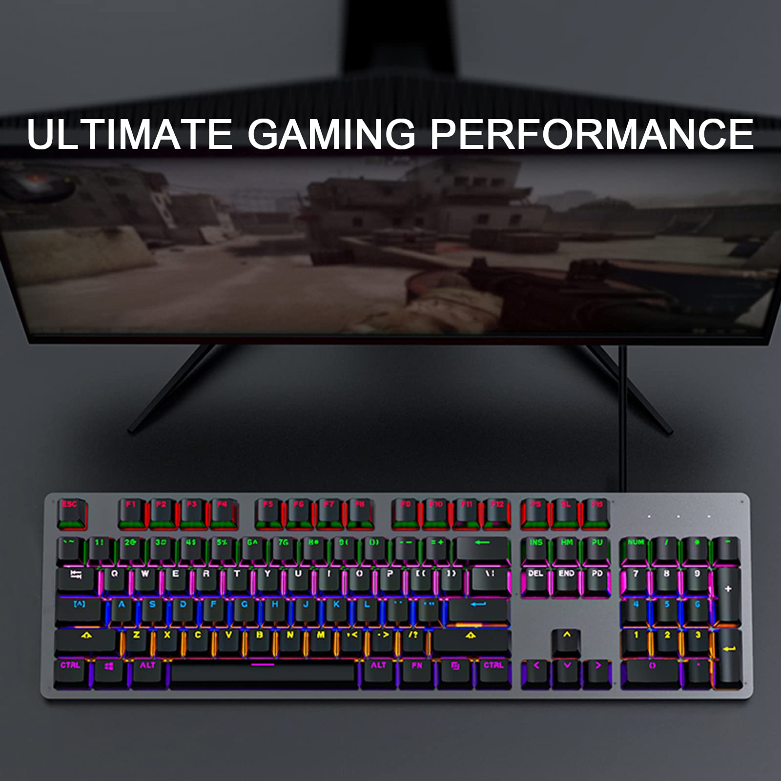 MiliPow Mechanical Gaming Keyboard, RGB104 Keys Rainbow LED Backlit Keyboard with Black Switches, Adjustable Tilt Legs/Durable Keycaps/Anti-Ghosting USB Wired Mechanical Keyboard for PC Mac Xbox Gamer