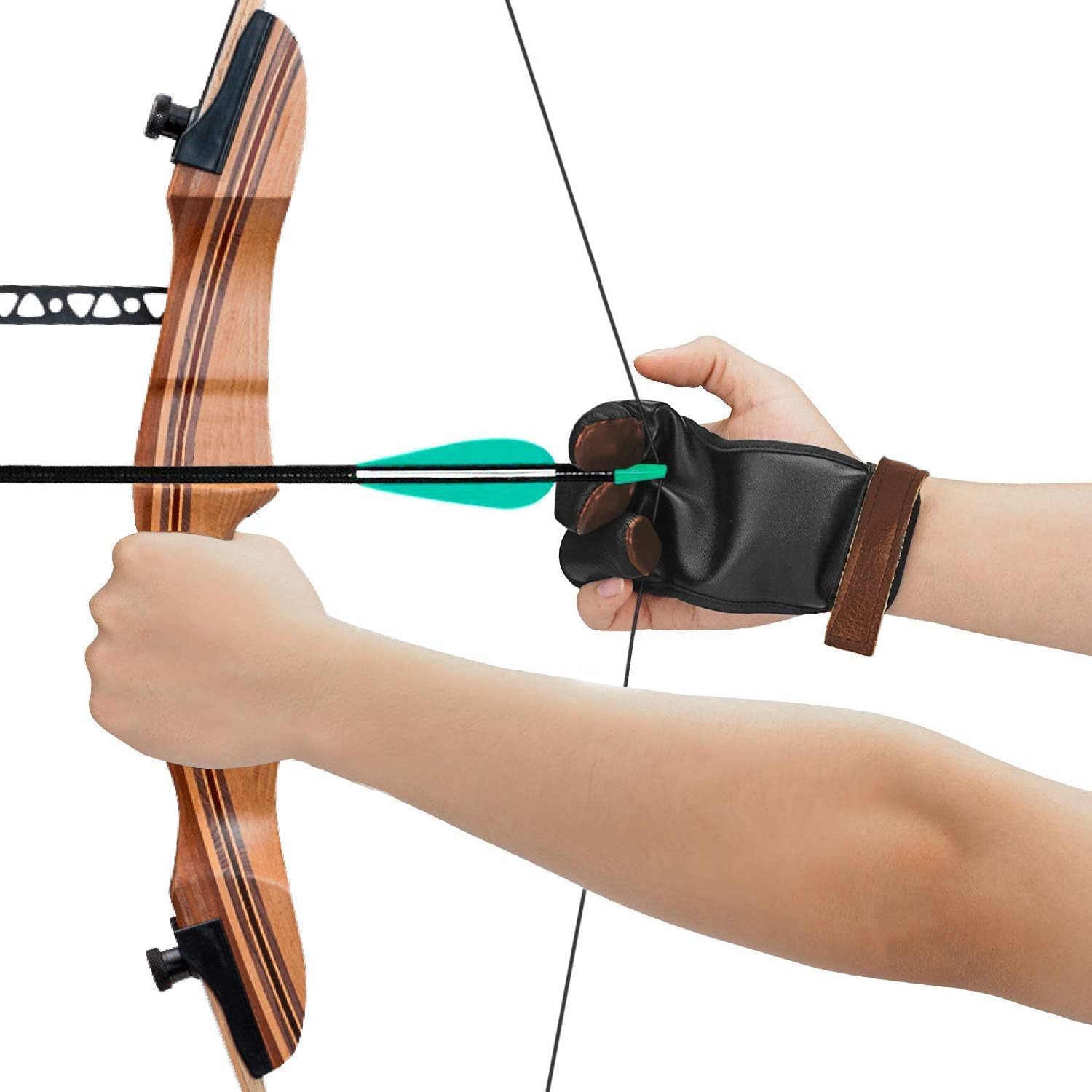 KESHES Archery Glove Finger Tab Accessories - Leather Gloves for Recurve & Compound Bow - Three Finger Guard for Men Women & Youth