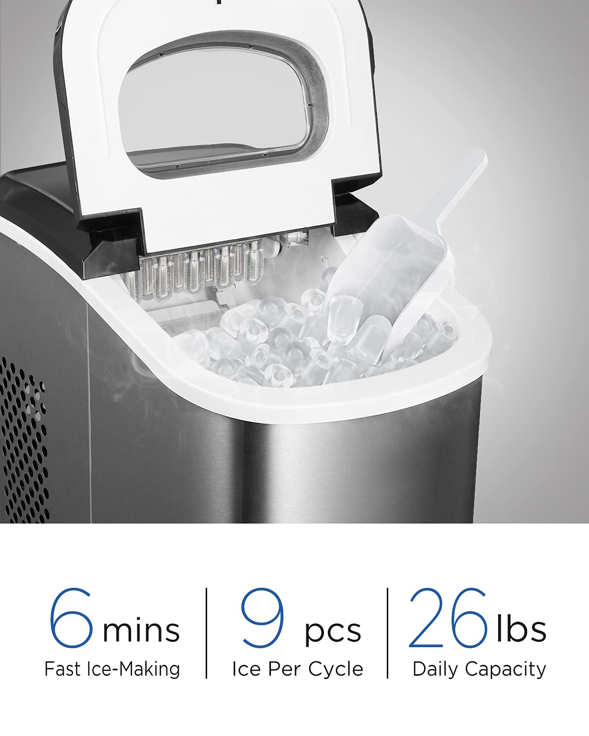 SOUKOO Ice Makers Countertop 26lbs/24h Portable Ice Maker (Stainless Steel)………