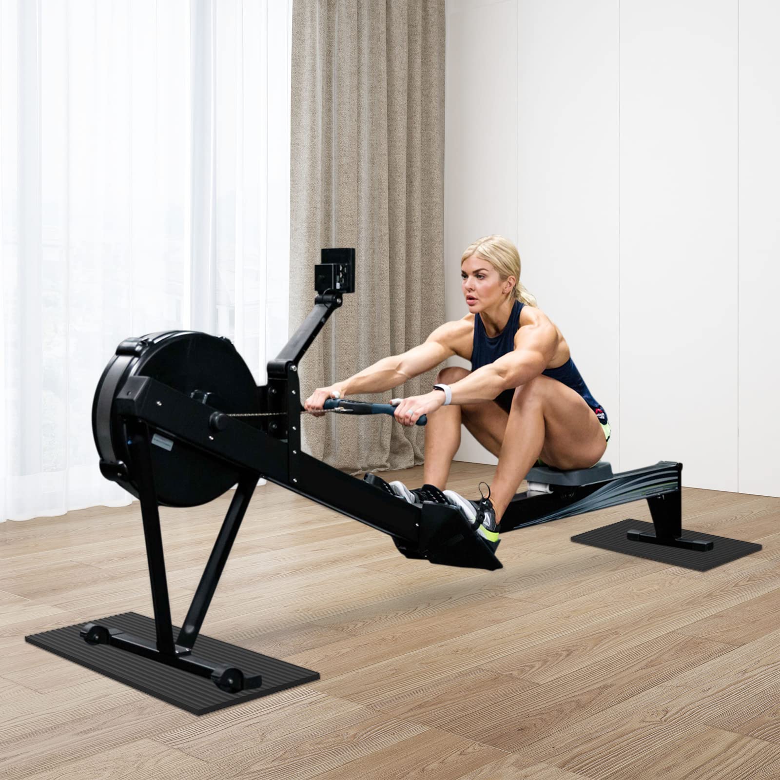 Rowing Machine Mat Compatible with Concept 2 Model C&D&E, Double Floor Mat for Concept 2 Rower, Non-Slip and High Density