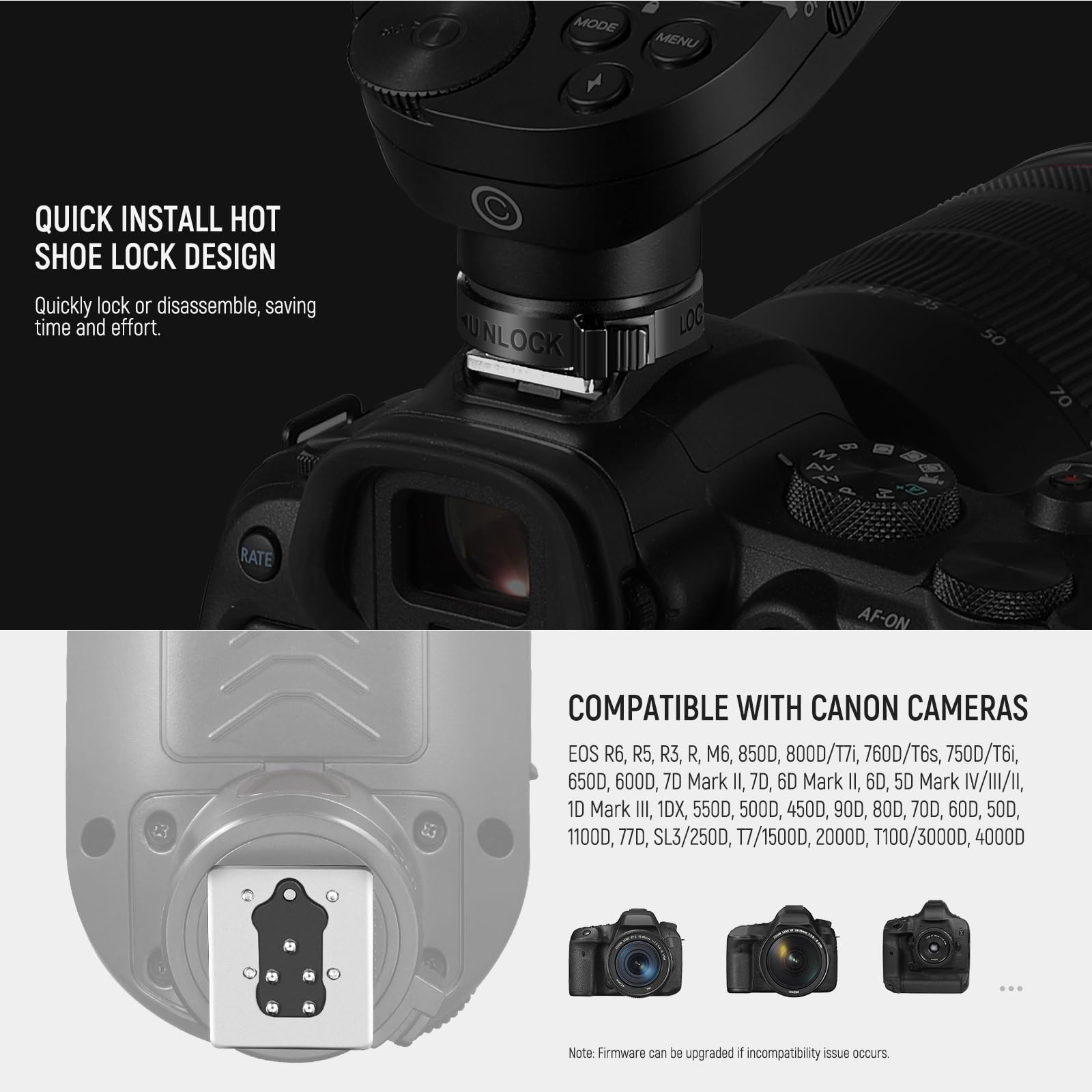 NEEWER Upgraded QPRO-C TTL Wireless Flash Trigger Compatible with Canon 1/8000s HSS Large Screen Slanted Design 5 Group 9 Customizable Functions for Q4 Q3 Z2 Z1 Z760 NW760 S101-300W PRO/400W PRO