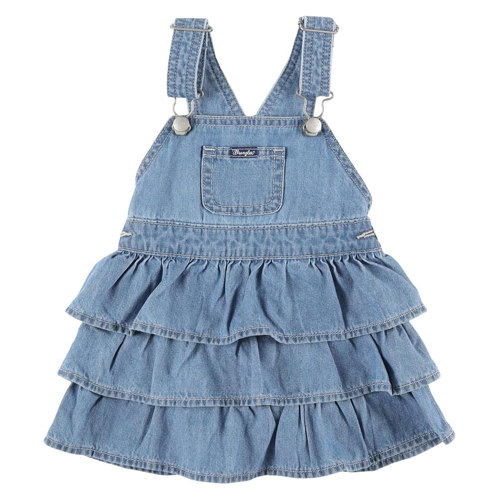 Wrangler Infant-Girls' - Light Wash Denim Ruffle Overalls Dress Blue 18 MOS