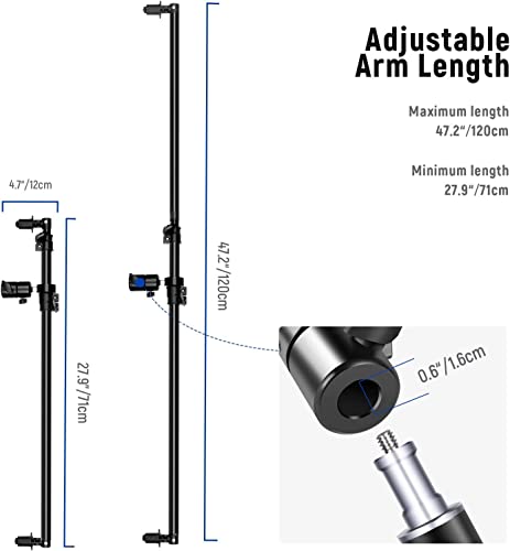 NEEWER Extendable Reflector Holder Arm, Photo Studio Telescopic 27.9” to 47.2” Boom Arm 360 Degree Swivel Reflector Bracket for Product and Portrait Photography, Ideal for Studio & Outdoor Photography