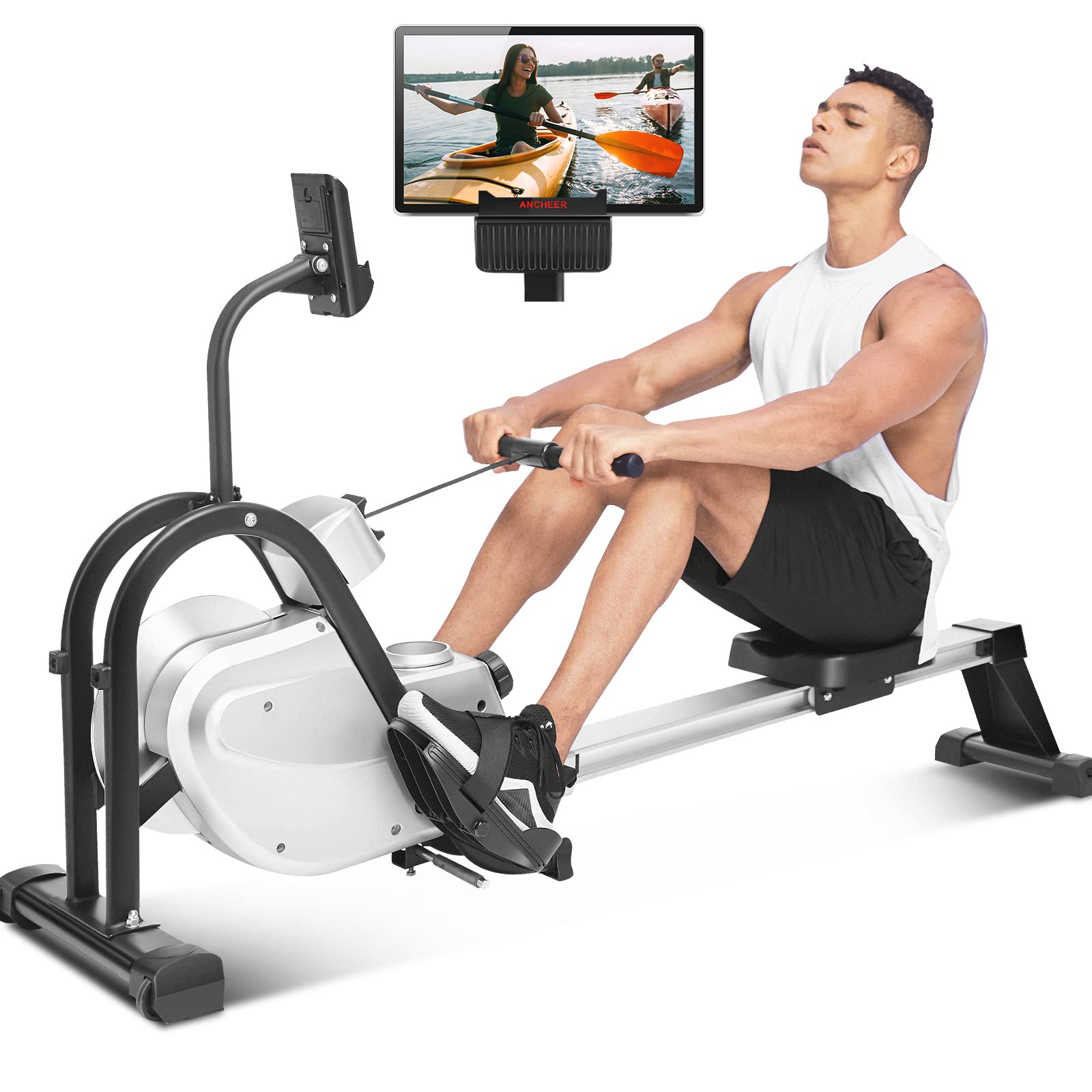 Rowing Machines For Home Use Foldable, ANCHEER Magnetic Row Machine Cardio,with LCD Monitor,10 Level Resistance
