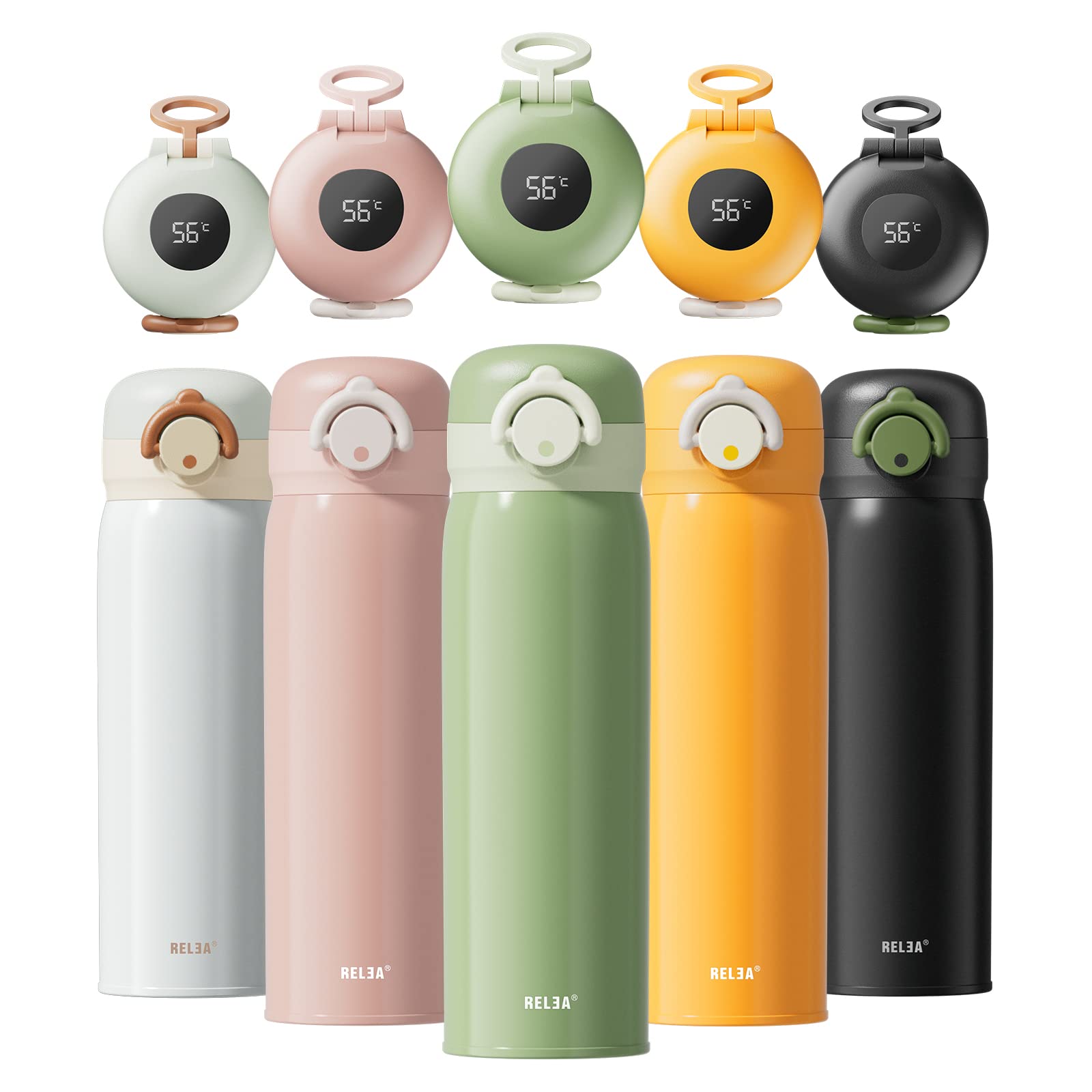 RELEA Kids 16 Oz Insulated Thermos Double Wall Water Bottle, Leak-Proof Sports Flask, Smart Water Bottles, Green