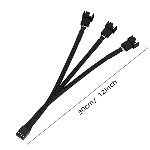 URELEGAN PWM Fan Splitter Cable 2 Pack, PC 4 Pin Fan Power Extension Cable 1 to 3 Fan Splitter Converter [Sleeved Braided] for Computer ATX Case 4-Pin/3-Pin Cooling Fan Cable - 12 Inches