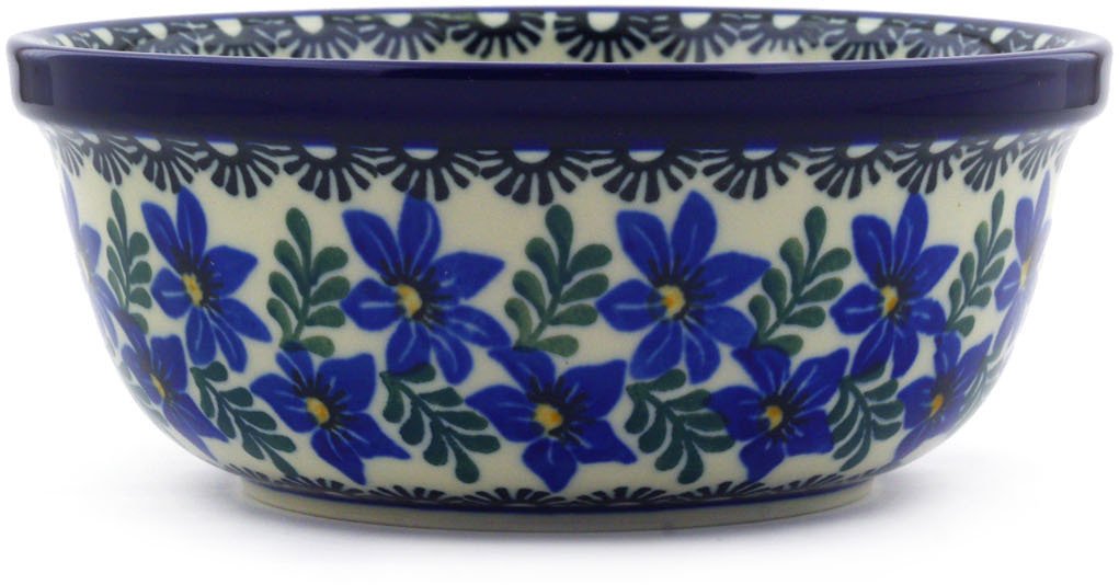 Polish Pottery Bowl 6-inch made by Ceramika Artystyczna (Blue Violets Theme)