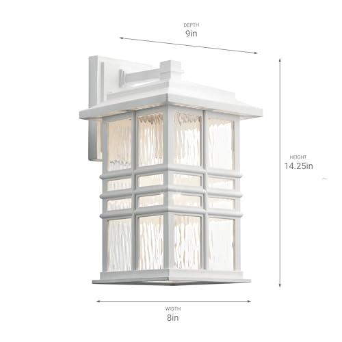 Kichler Beacon Square 14.25" Outdoor Wall Light in White, 1-Light Exterior Wall Sconce with with Clear Hammered Glass, (14.25" H x 8" W), 49830WH